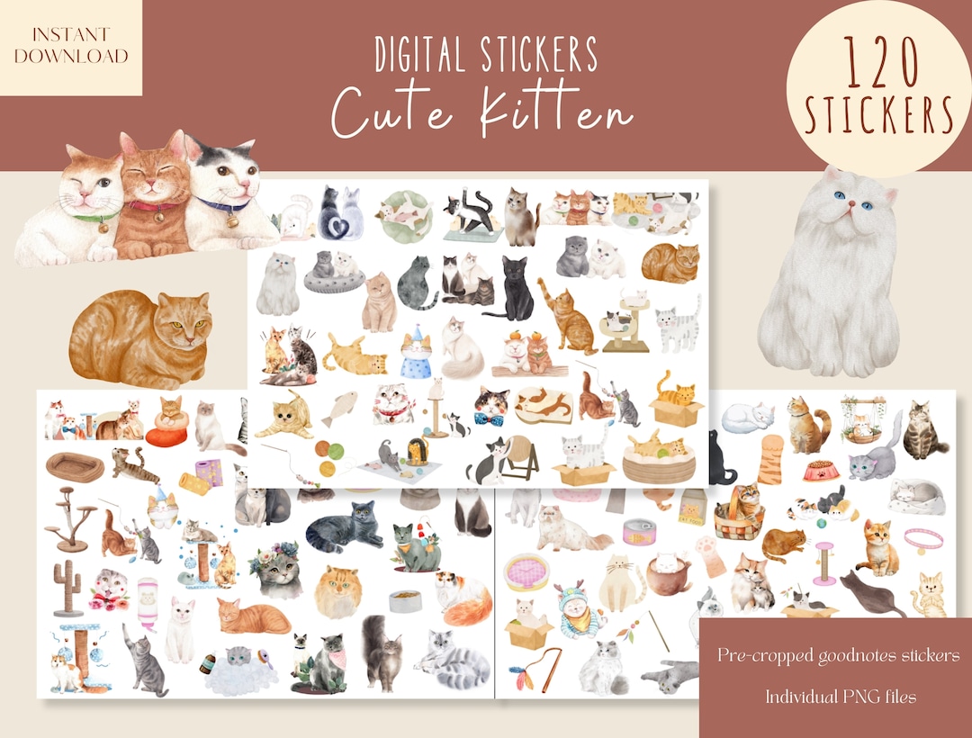 Cute Kitten Goodnotes Stickers | Animals Digital Stickers |cute Cat ...