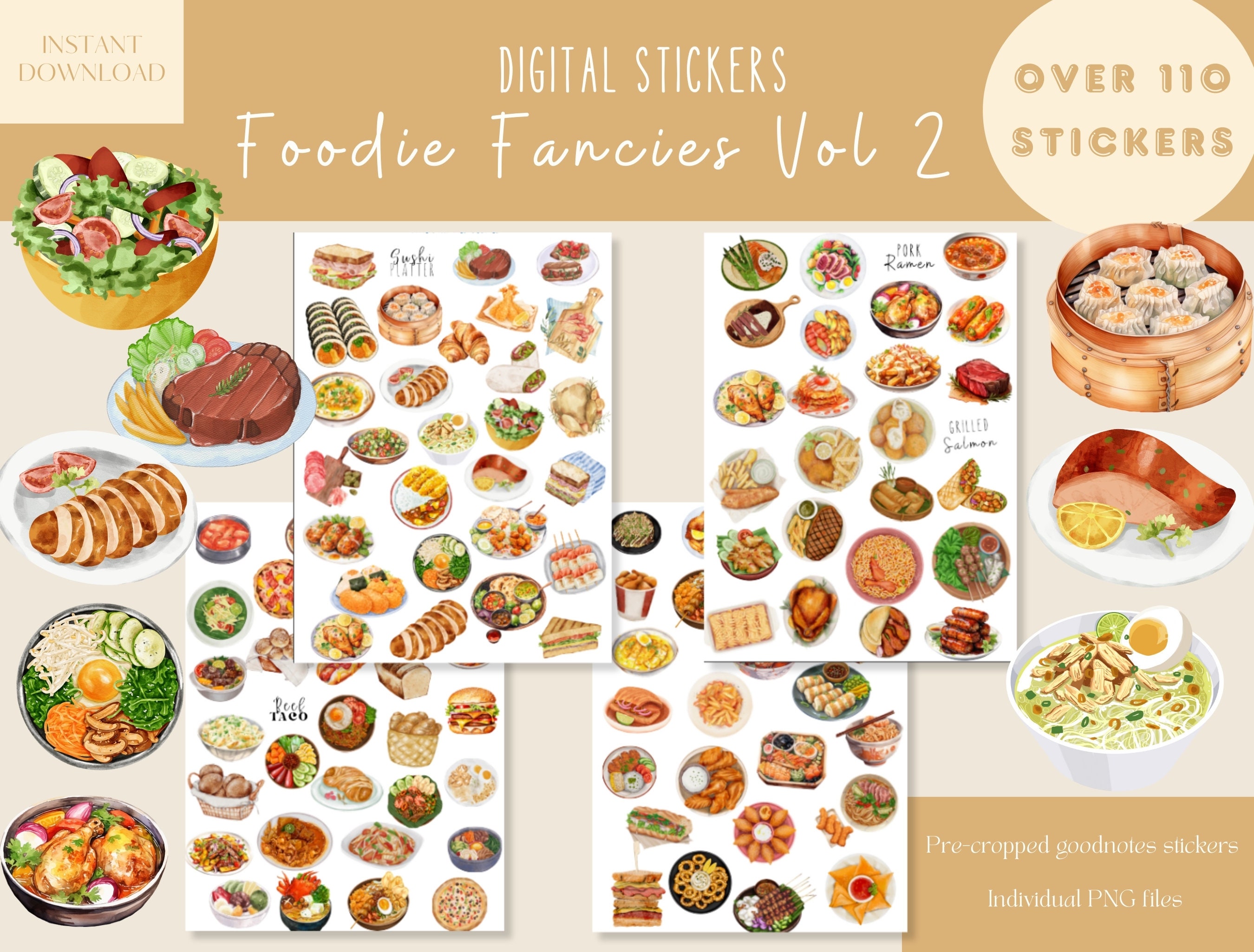 Foodie Fancies Vol2 Goodnotes Planner Stickers watercolor Food Digital ...