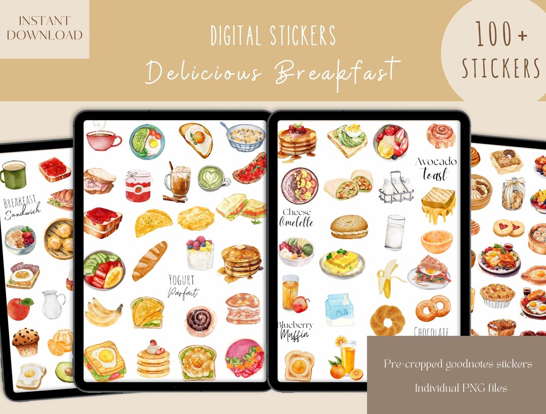 Delicious Breakfast Goodnotes Planner Stickers |watercolor Food Digital ...