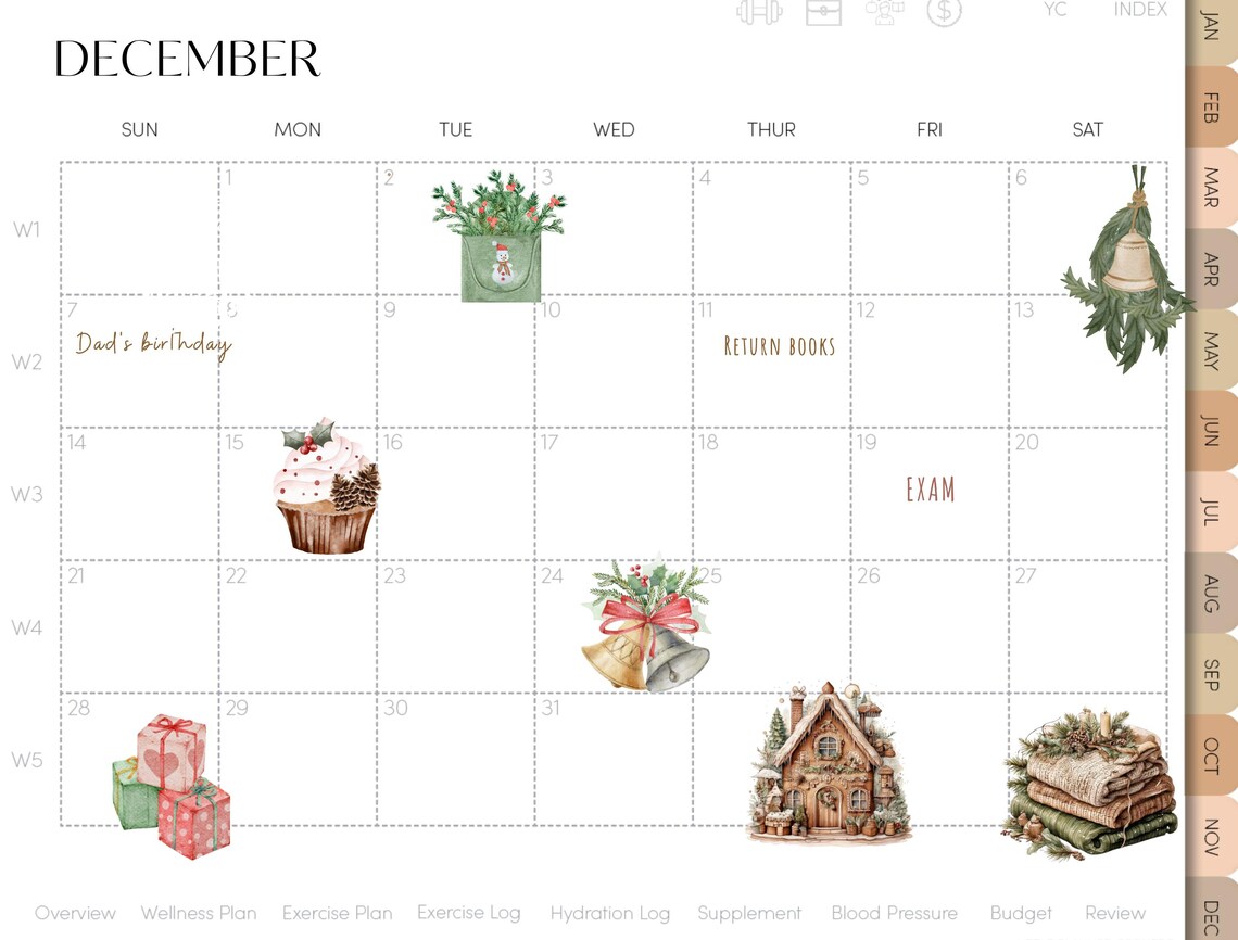 December 2024 Goodnotes Stickers | Digital Clipart | Winter Planner ...