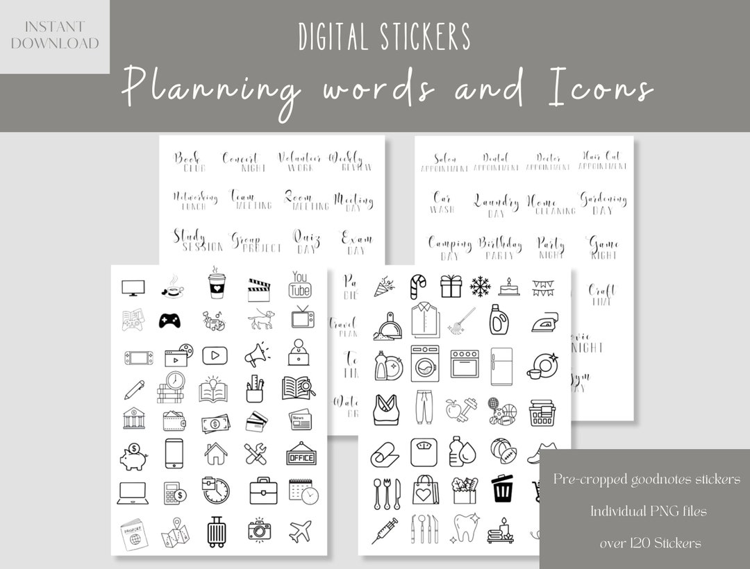 Planning Words and Icons Goodnotes Stickers|everyday Essential Digital ...