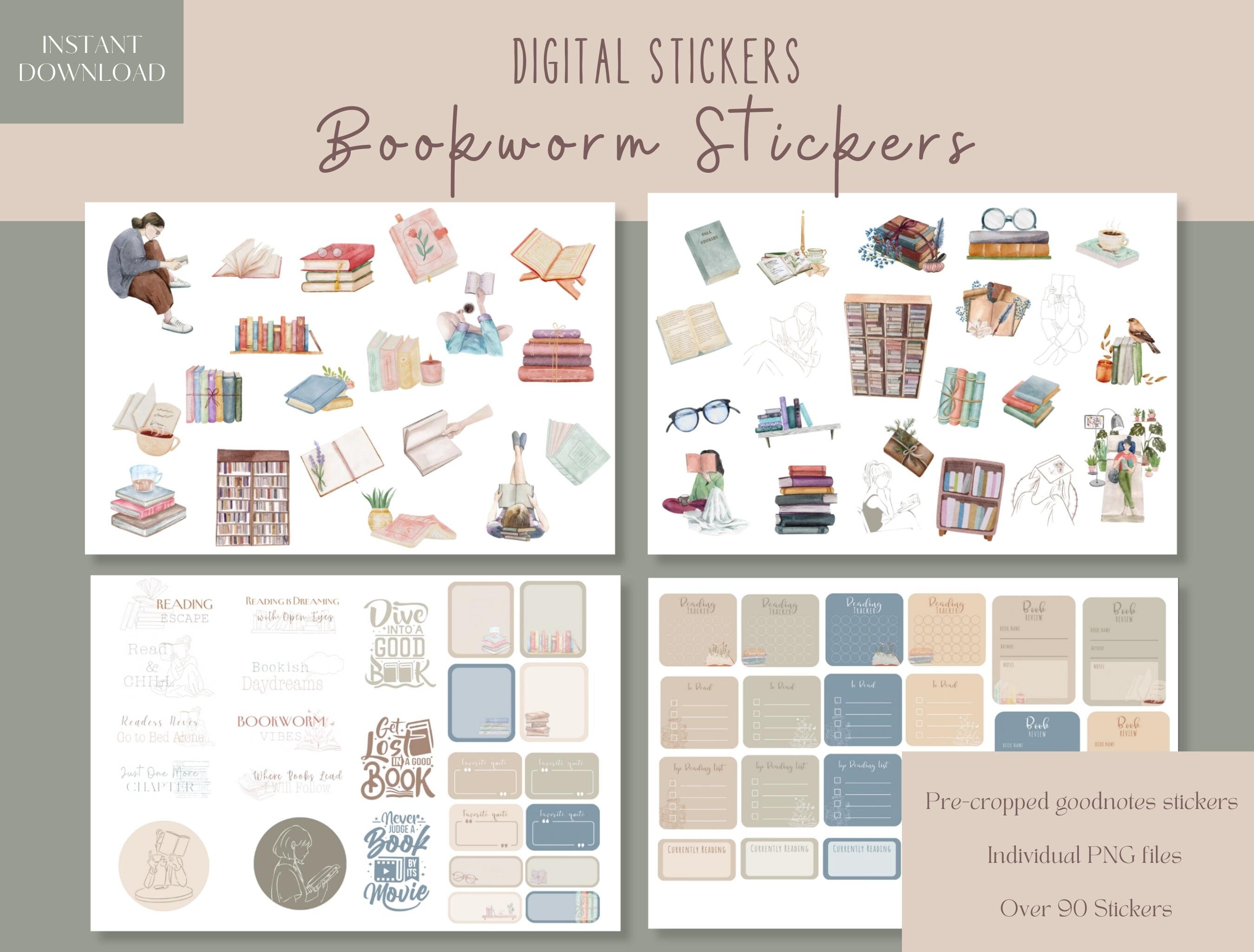Bookworm Digital Stickers for Goodnotes Reading Journal Stickers ...