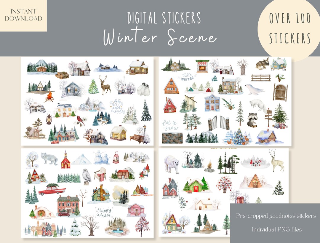 Winter Scene Goodnotes Stickers | Digital Clipart | Winter Digital ...
