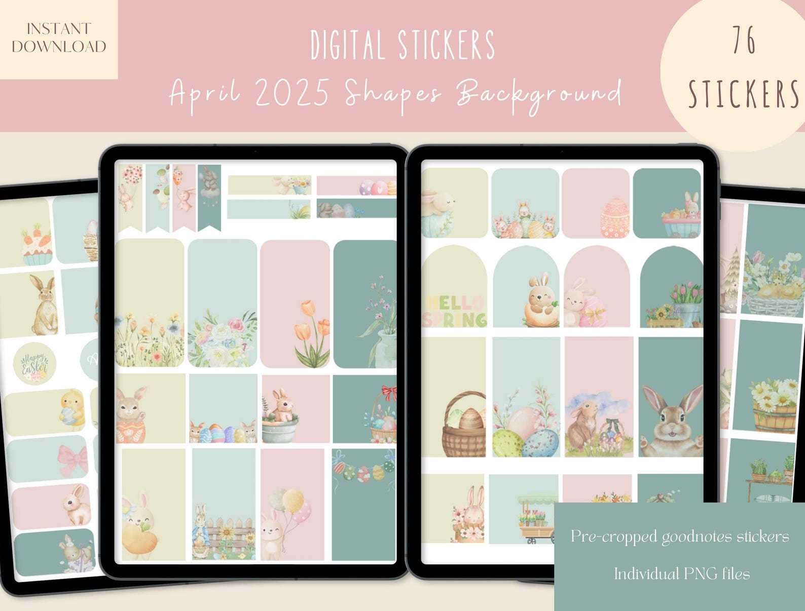 April 2025 Shapes Background Goodnotes Stickers| Easter Digital ...