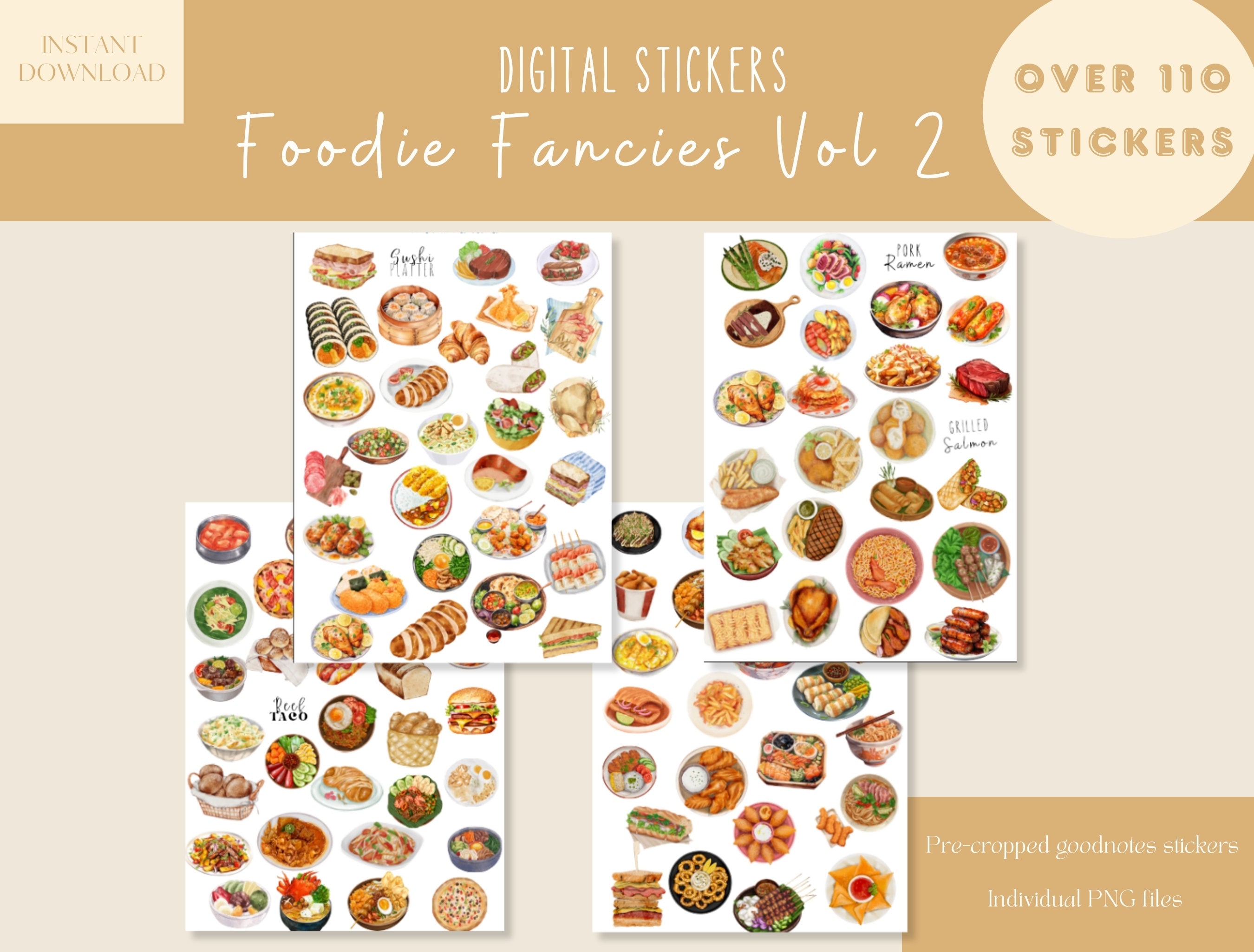 Foodie Fancies Vol2 Goodnotes Planner Stickers |watercolor Food Digital ...
