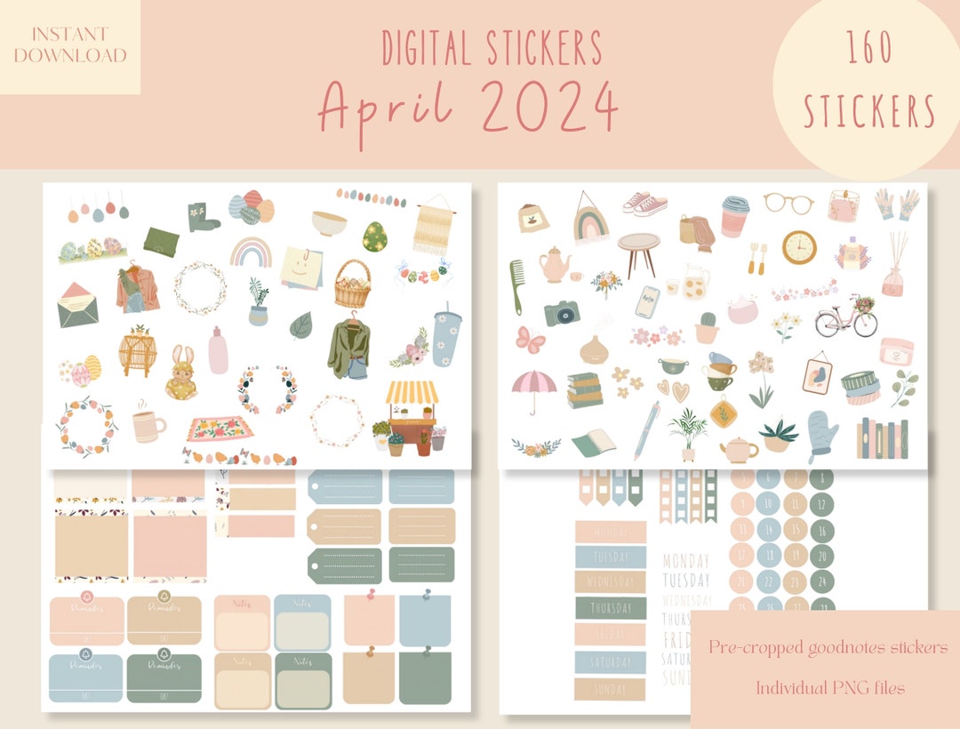 April 2024 Goodnotes Stickers|everyday Digital Stickers| Minimalist ...