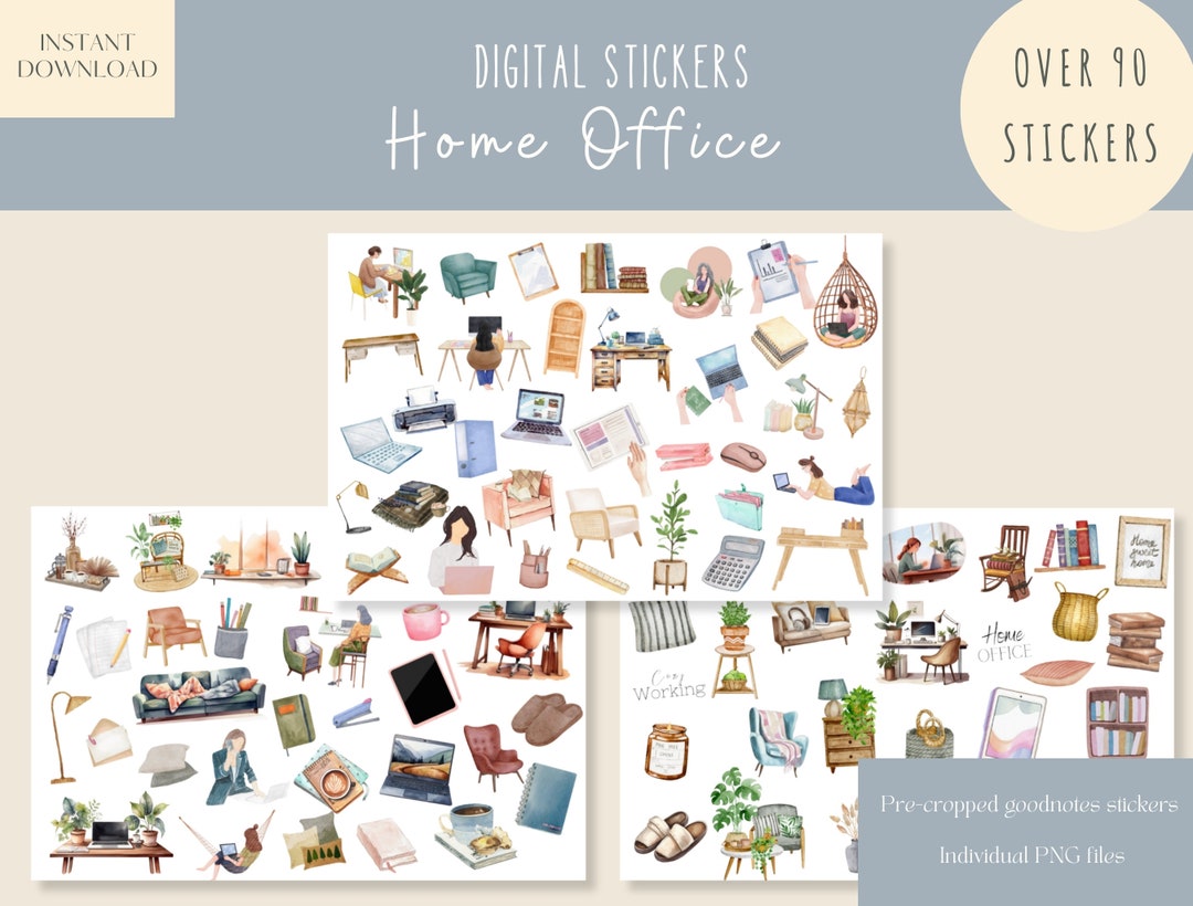 Home Office Goodnotes Stickers | Work From Home Digital Stickers ...