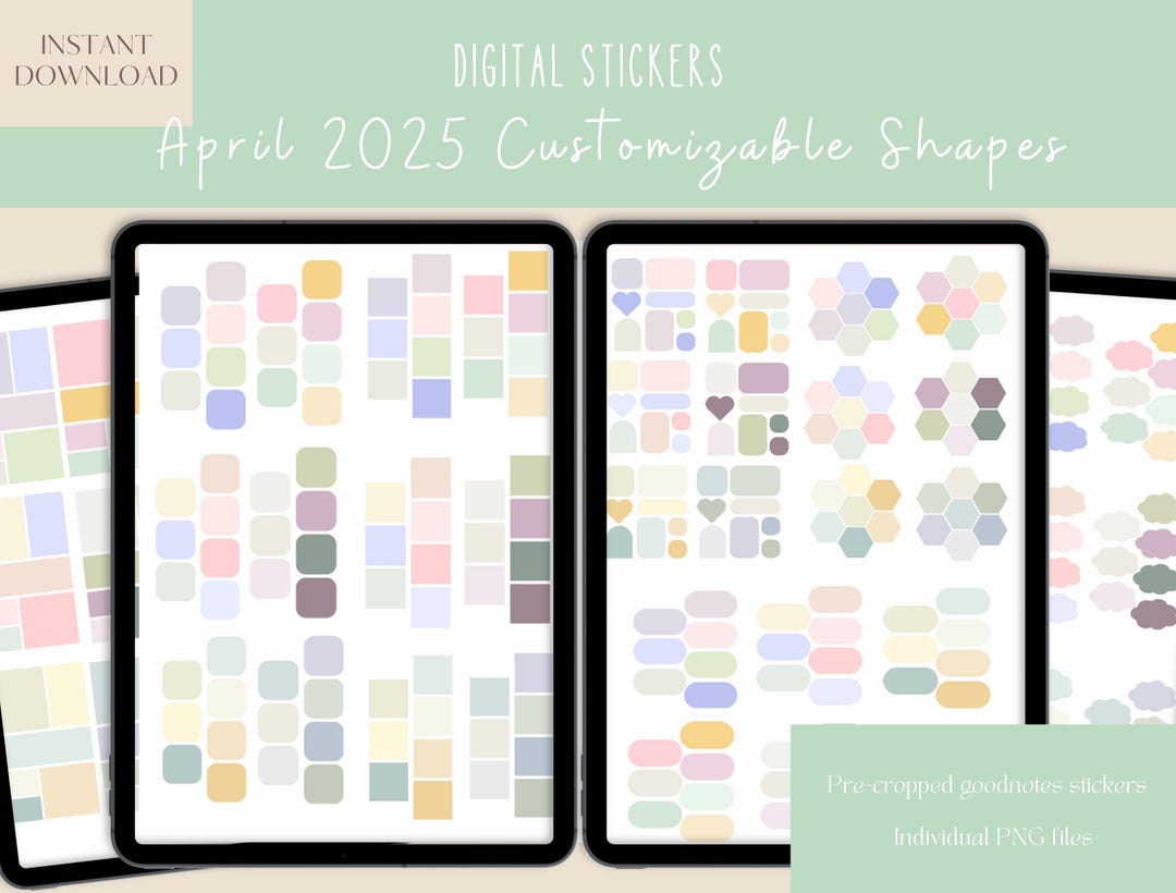 April 2025 Customizable Shapes Goodnotes Stickers|spring Digital ...