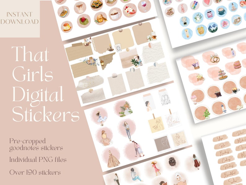 That Girl Aesthetic Goodnotes DIGITAL STICKERS | Pre-cropped Goodnotes ...