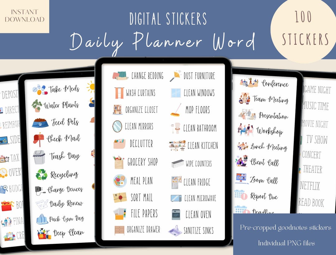 Daily Planner Word Goodnotes Stickers |essential Word Icon Stickers ...