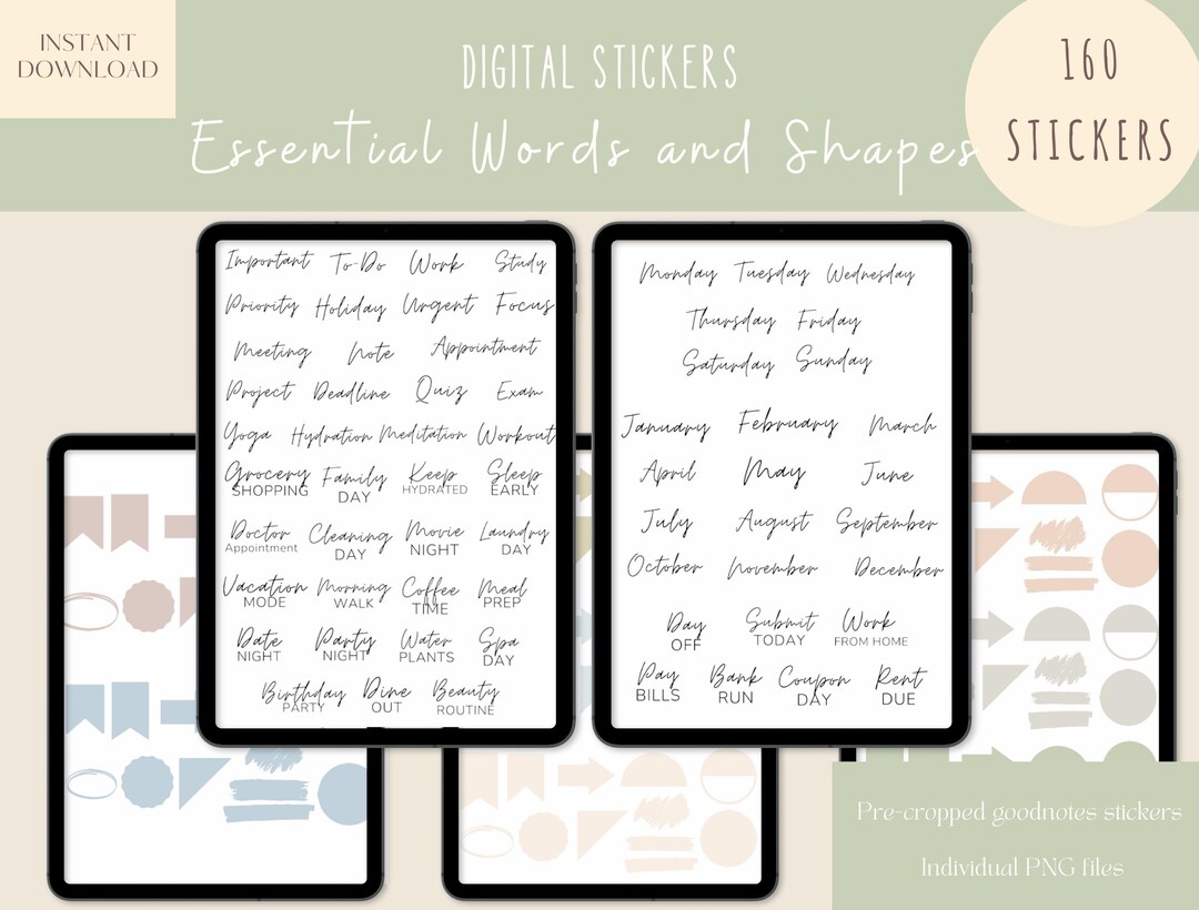 Essential Words and Shapes Goodnotes Stickers| Productivity Everyday ...