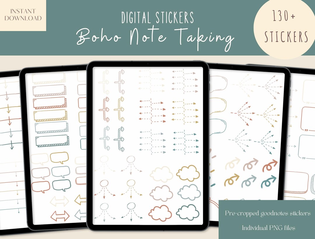 Boho Note Taking Goodnotes Stickers|everyday Digital Stickers|study ...