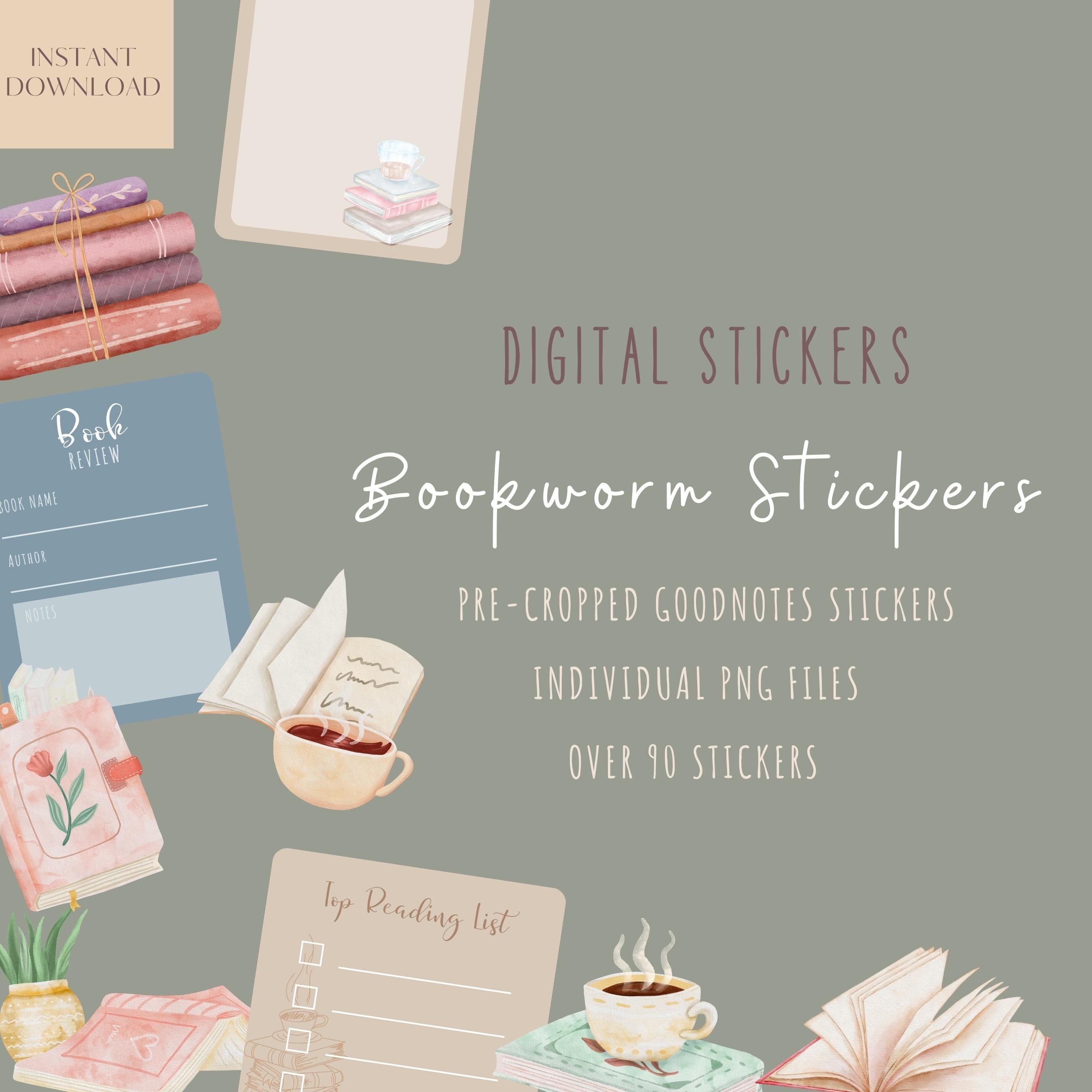 Bookworm Digital Stickers for Goodnotes Reading Journal Stickers ...