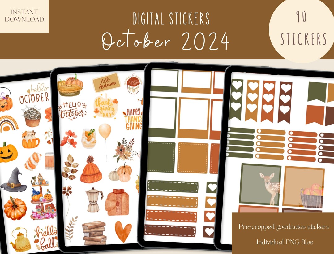 October 2024 Goodnotes Stickers Autumn Everyday Digital Stickers Fall ...