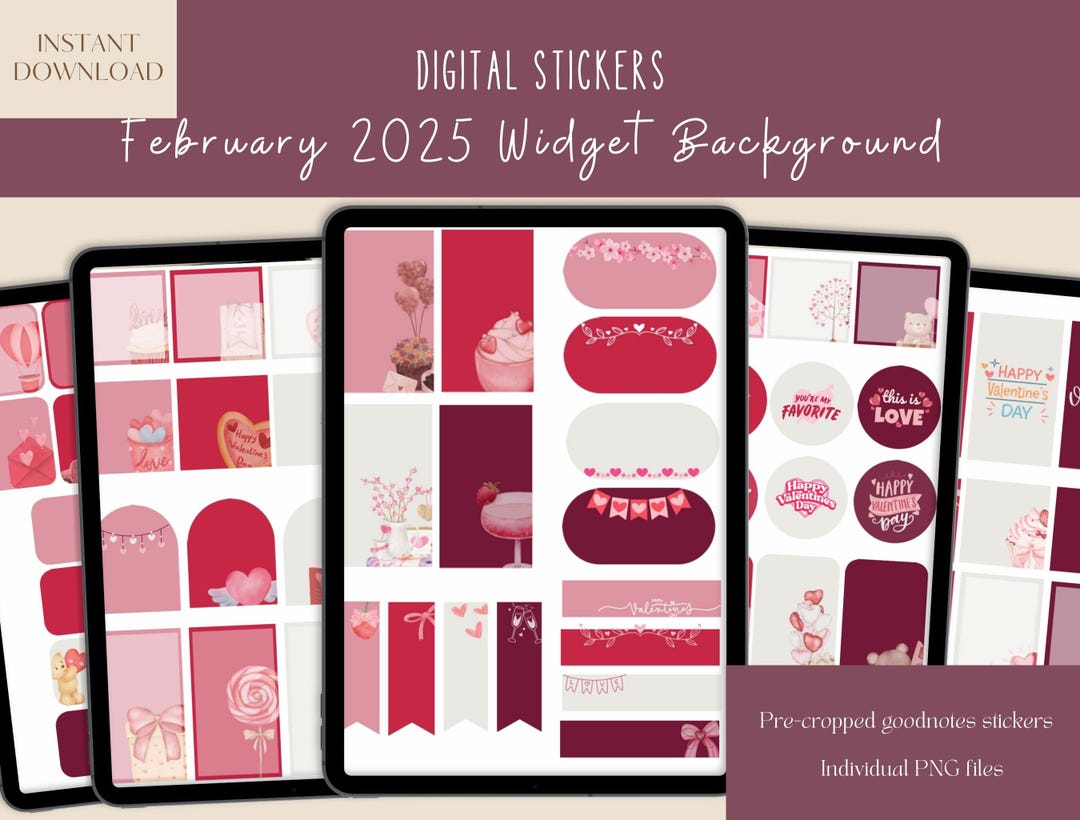 February 2025 Goodnotes Widget Stickers| Valentine's Day Digital ...