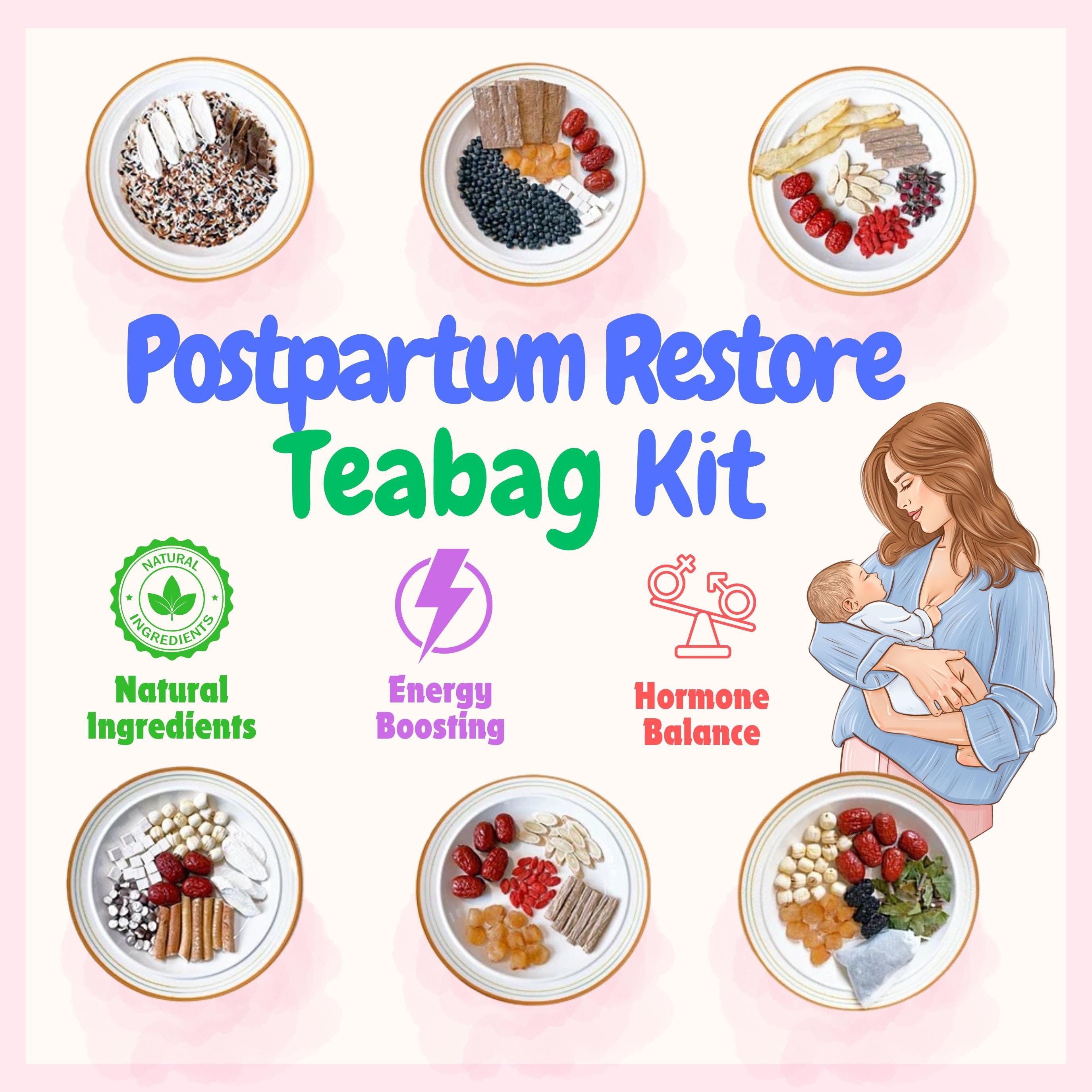 Postpartum Restore Herbal Tea Kit - Natural Healing, Energy Boost ...