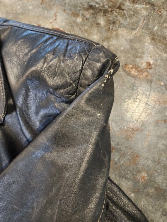 Vintage Jean Pierre Black Leather Bomber Jacket - Gem