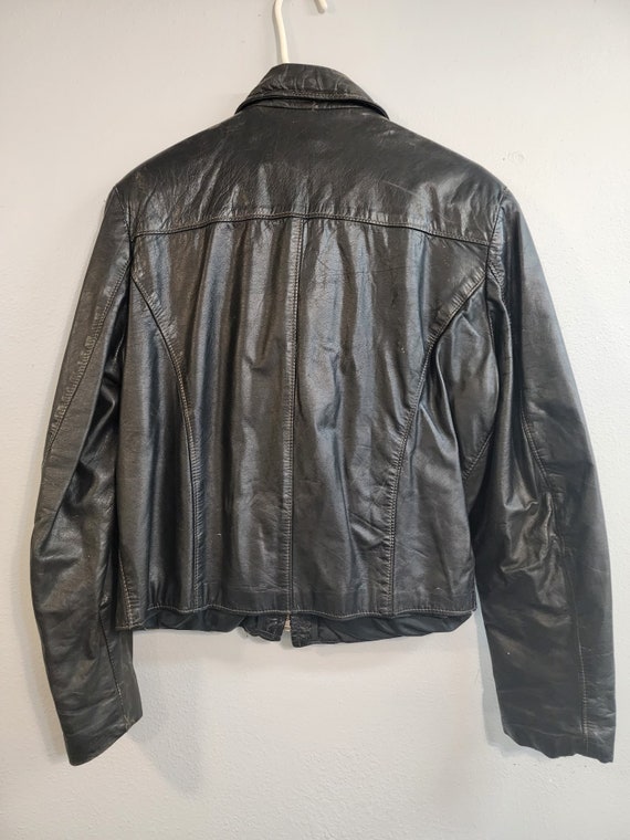 Vintage Jean Pierre Black Leather Bomber Jacket - Gem