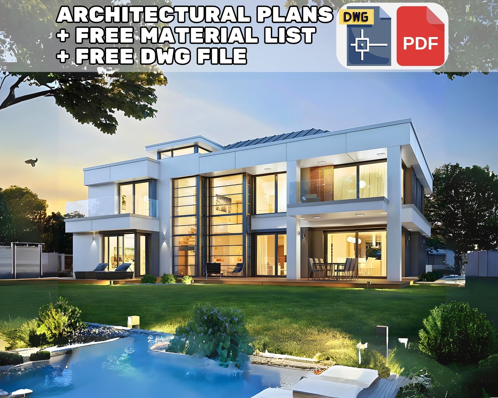 5 Bedroom 308 M2 Detailed Modern House Plans 15m X 28m - 005 - Etsy