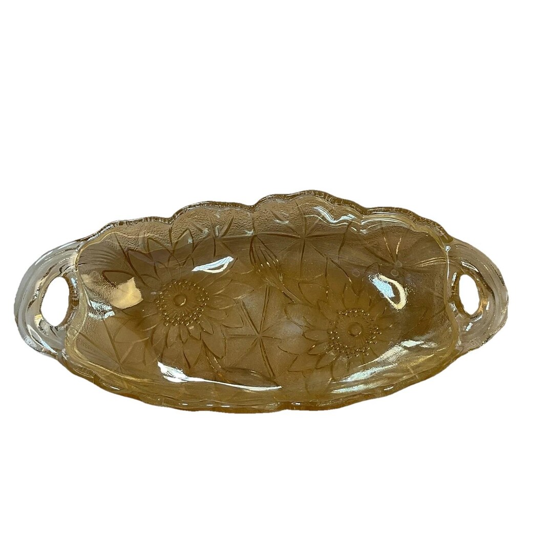 Vintage Carnival Glass Champagne Color Tray Sunflower Candy Dish Bowl ...