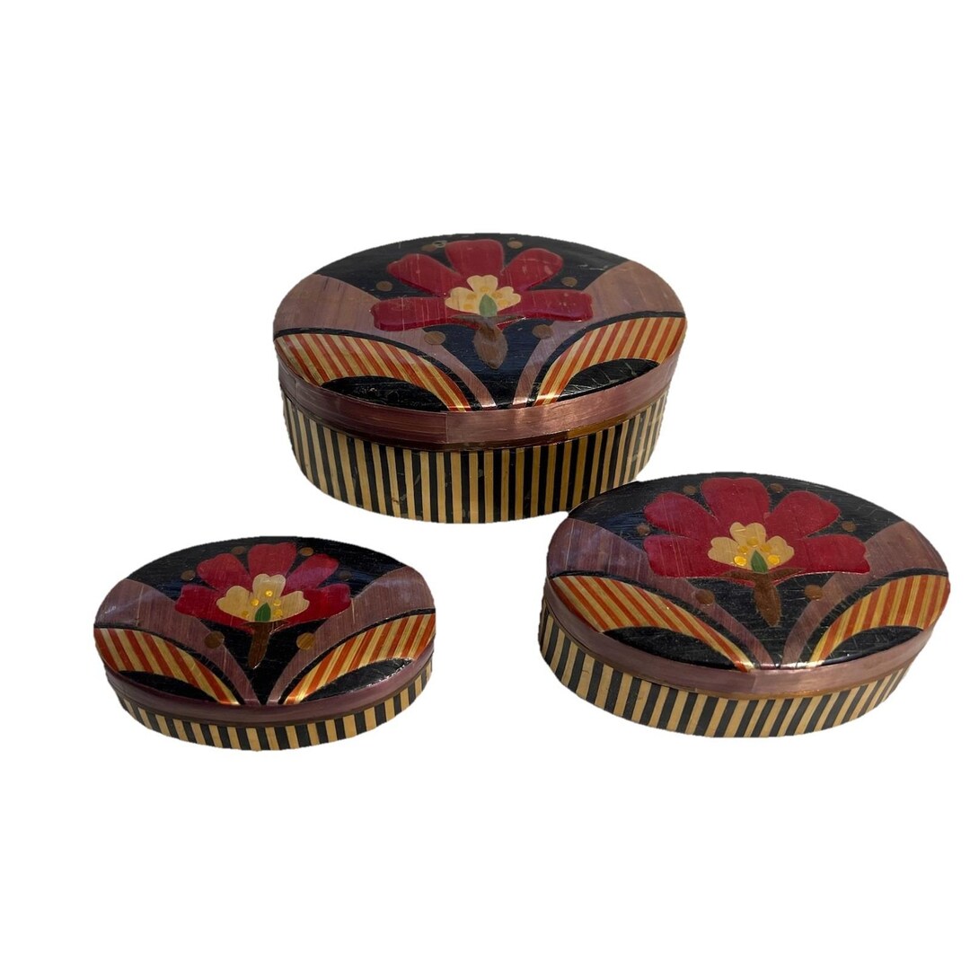 Set of 3 Oval Nesting Boxes With Lids Jewelry Trinkets Vintage Chinese ...