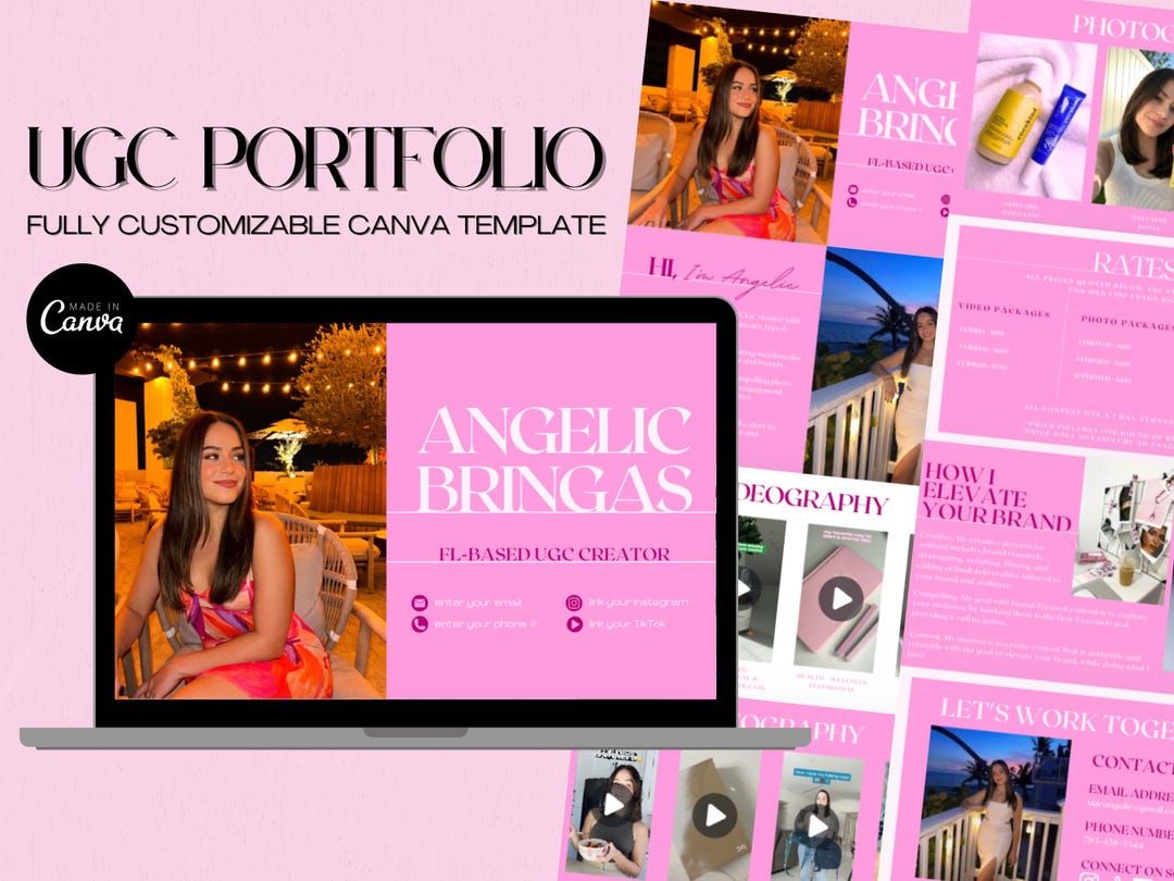 Pink UGC Portfolio Template, Customizable Canva Template for Content ...
