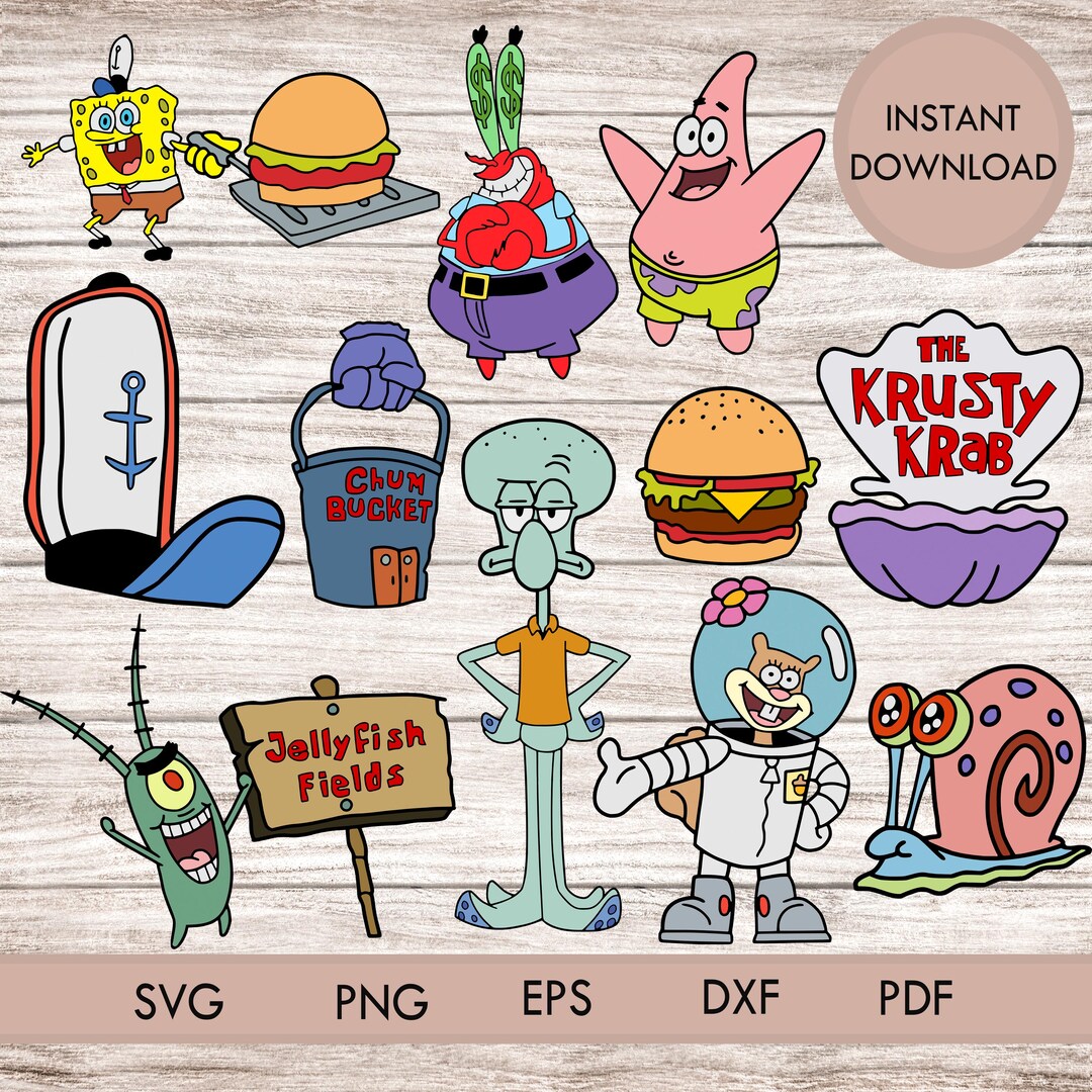 Bundle Krusty krab svg png Gary Plankton silhouette cutting files ...
