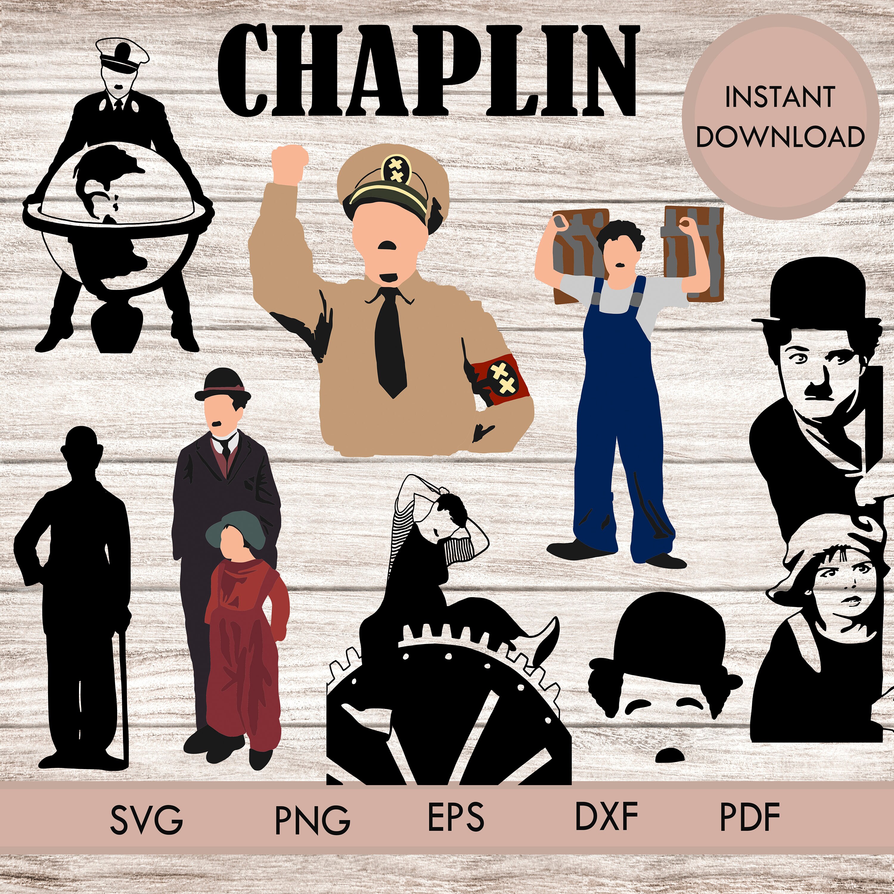 Bundle Charlie Chaplin Svg Png Chaplin Silhouette Cutting - Etsy