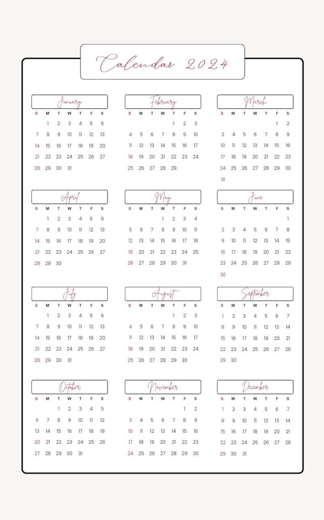 Printable Christian Calendar 2024 11x17 In - Etsy