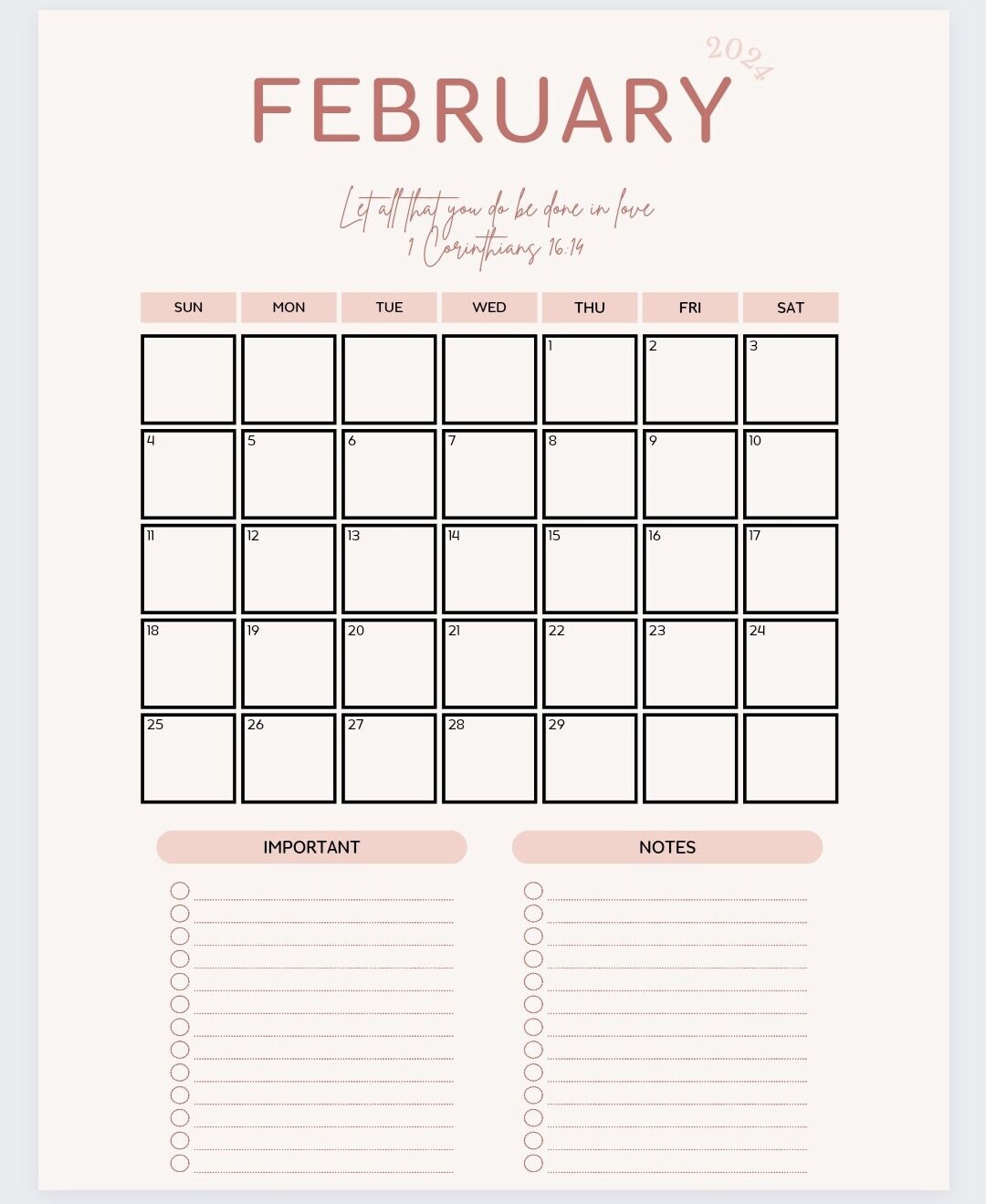 Printable Christian Calendar 2024 11x17 In - Etsy