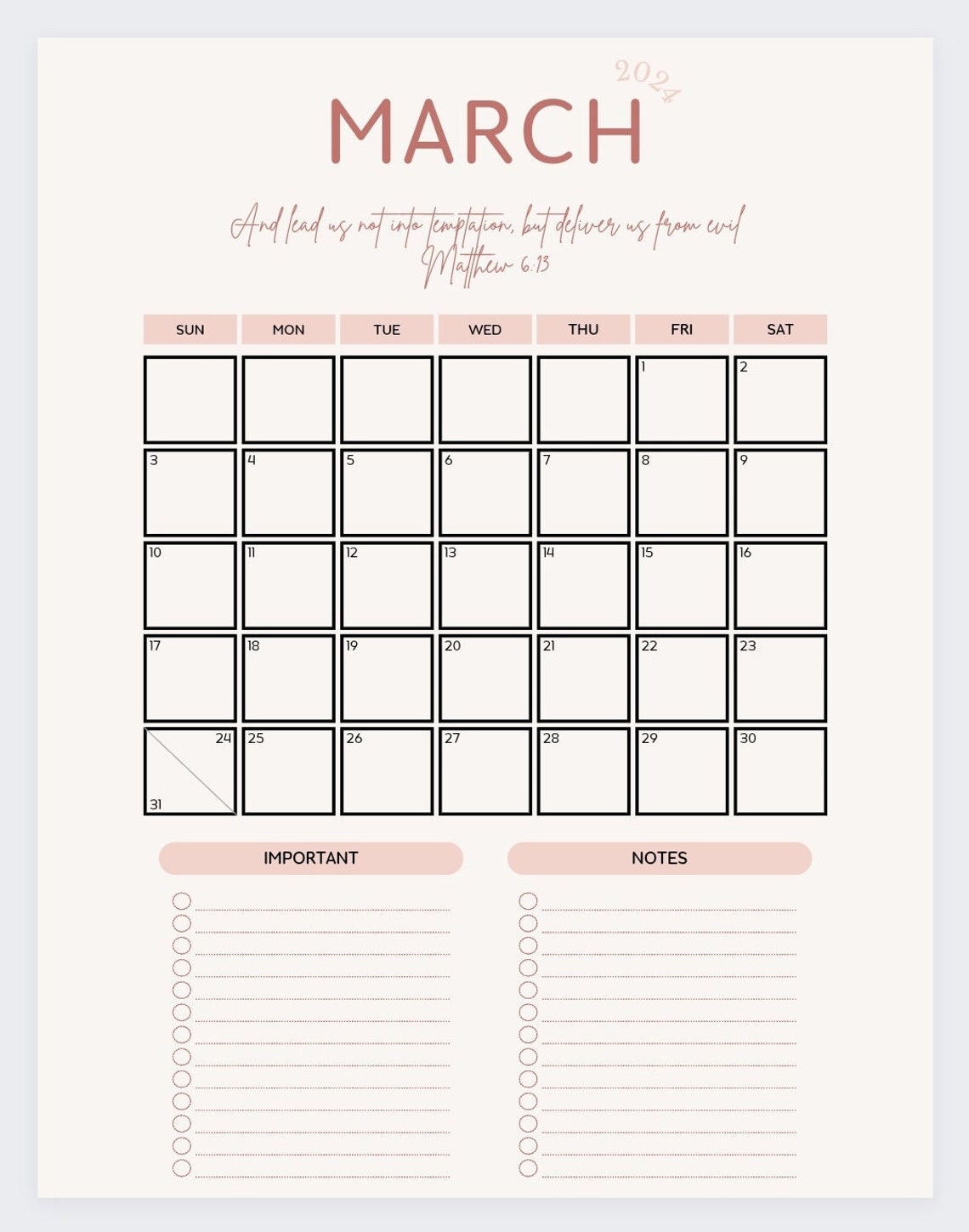 Printable Christian Calendar 2024 11x17 In - Etsy