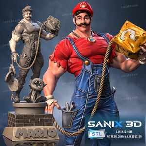 Buff Mario by Sanix Fanart Sculpture 3D Printed Resin Model Kit Bad ...