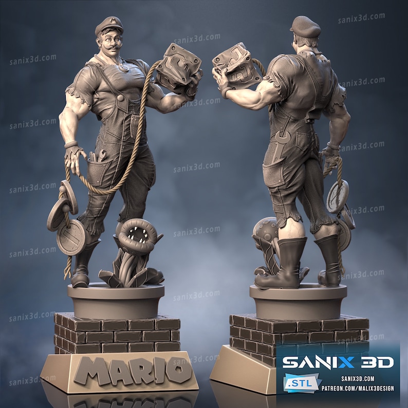 Buff Mario by Sanix Fanart Sculpture 3D Printed Resin Model Kit Bad ...