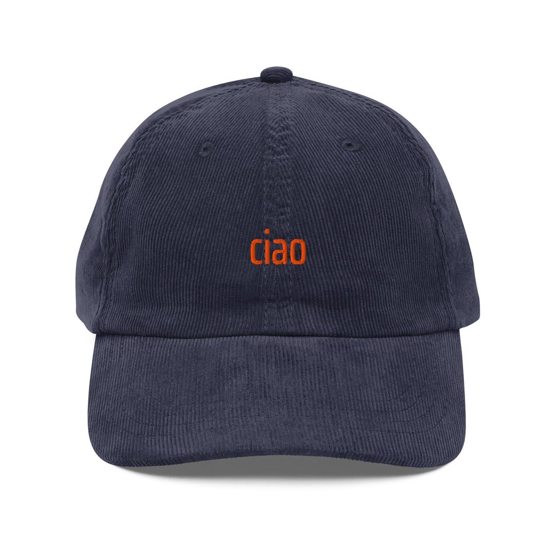 Minimalist Ciao Embroidered Corduroy Cap - Subtle Italian Style With ...