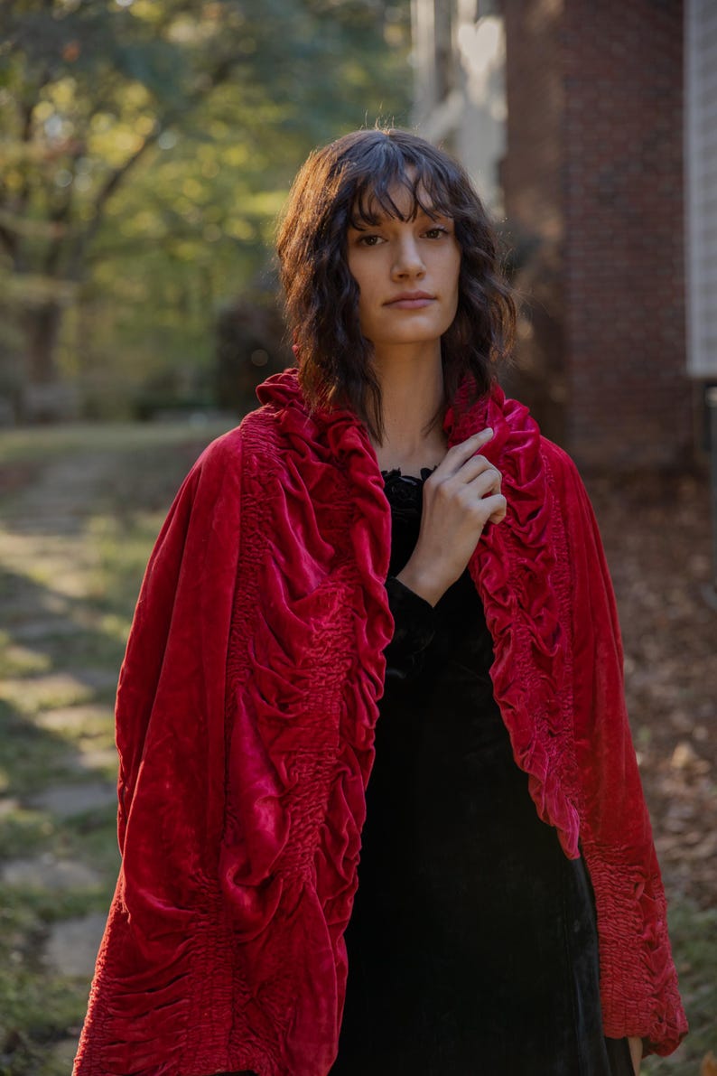 1910s Red Silk Velvet Cape - Etsy