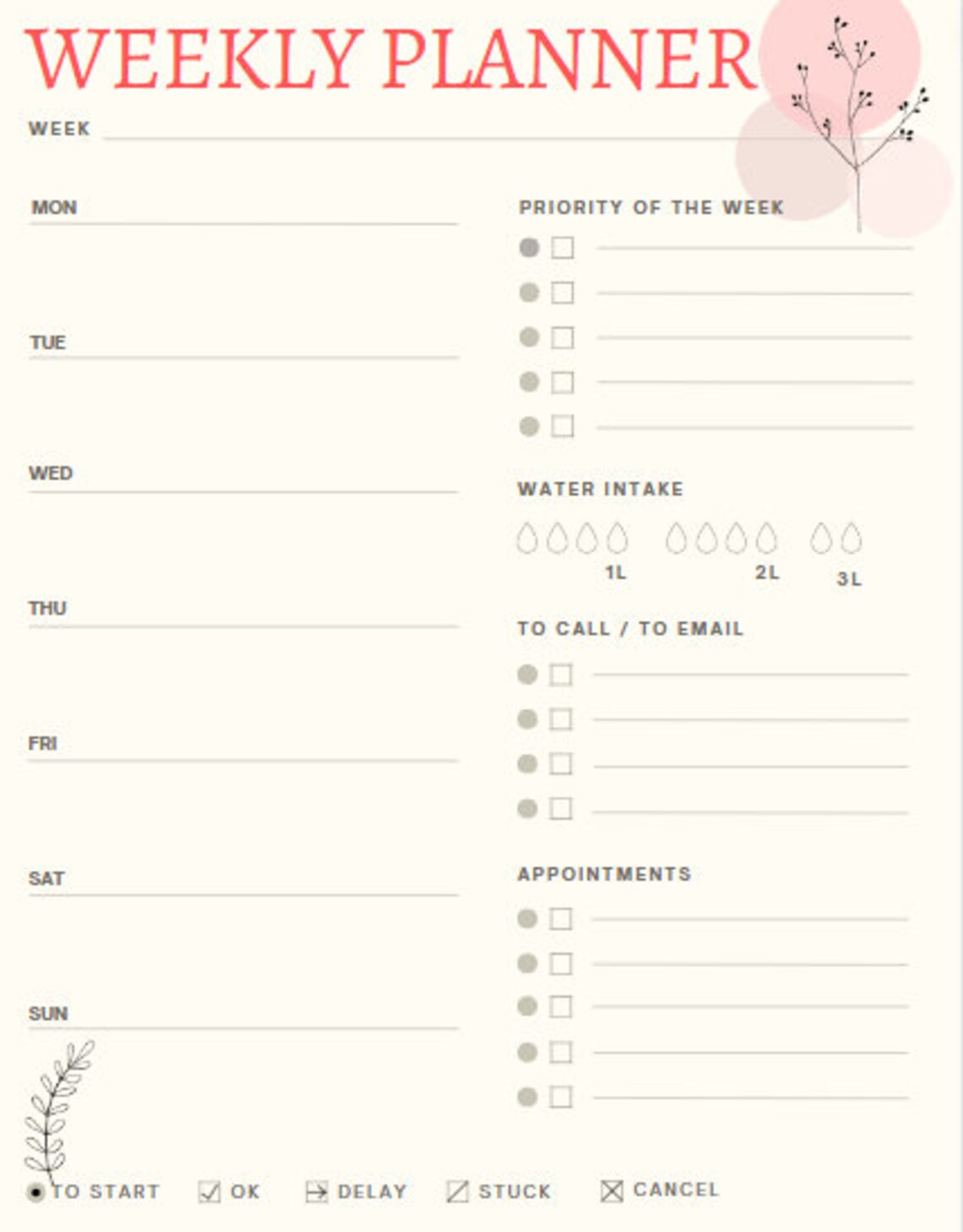 Simple Weekly Planner Digital Download, Print and Go, Seasonal Layouts ...