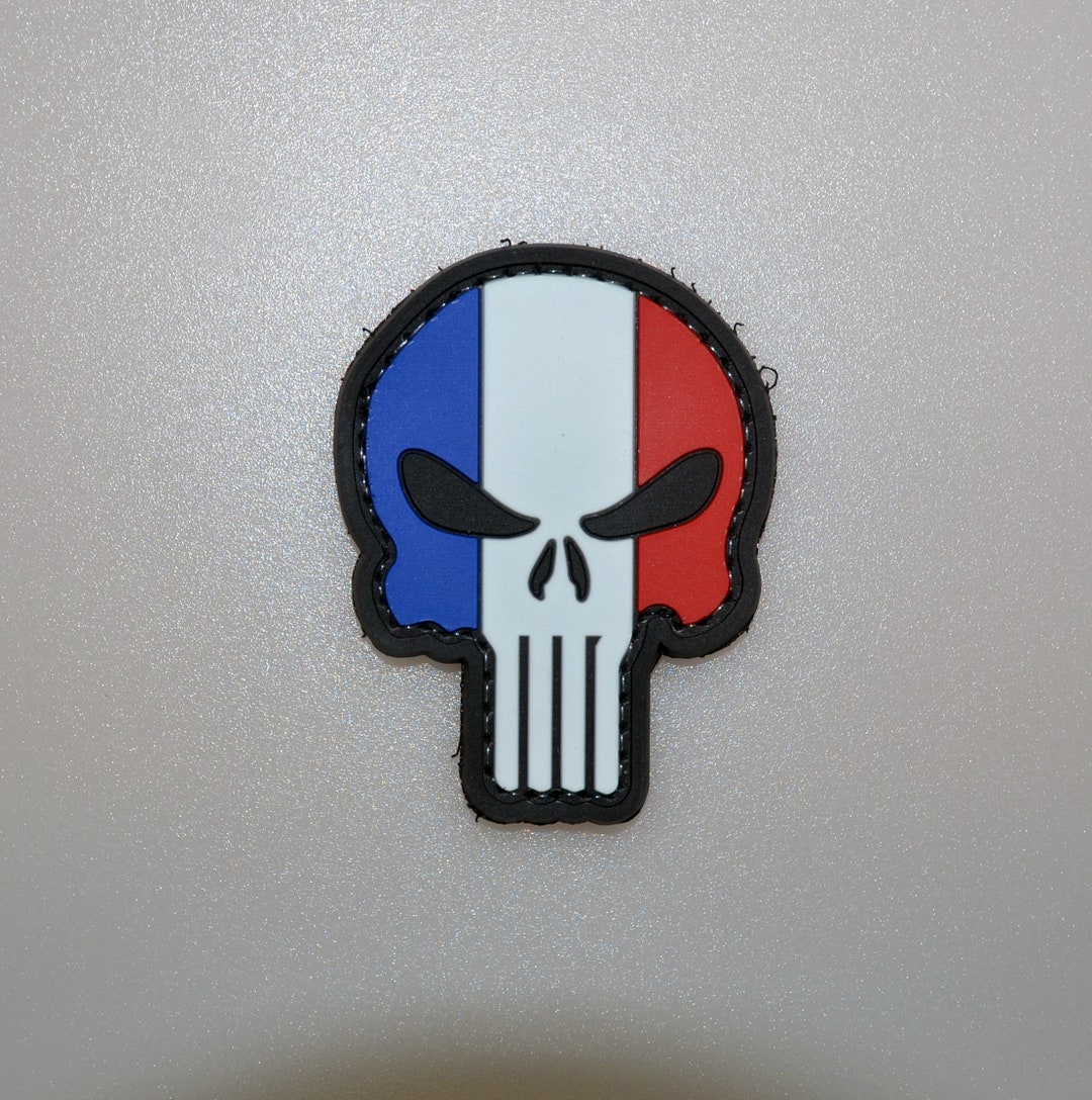 Mean Skull France Flag PVC Patch Army Green Swat Tactical Color Morale ...