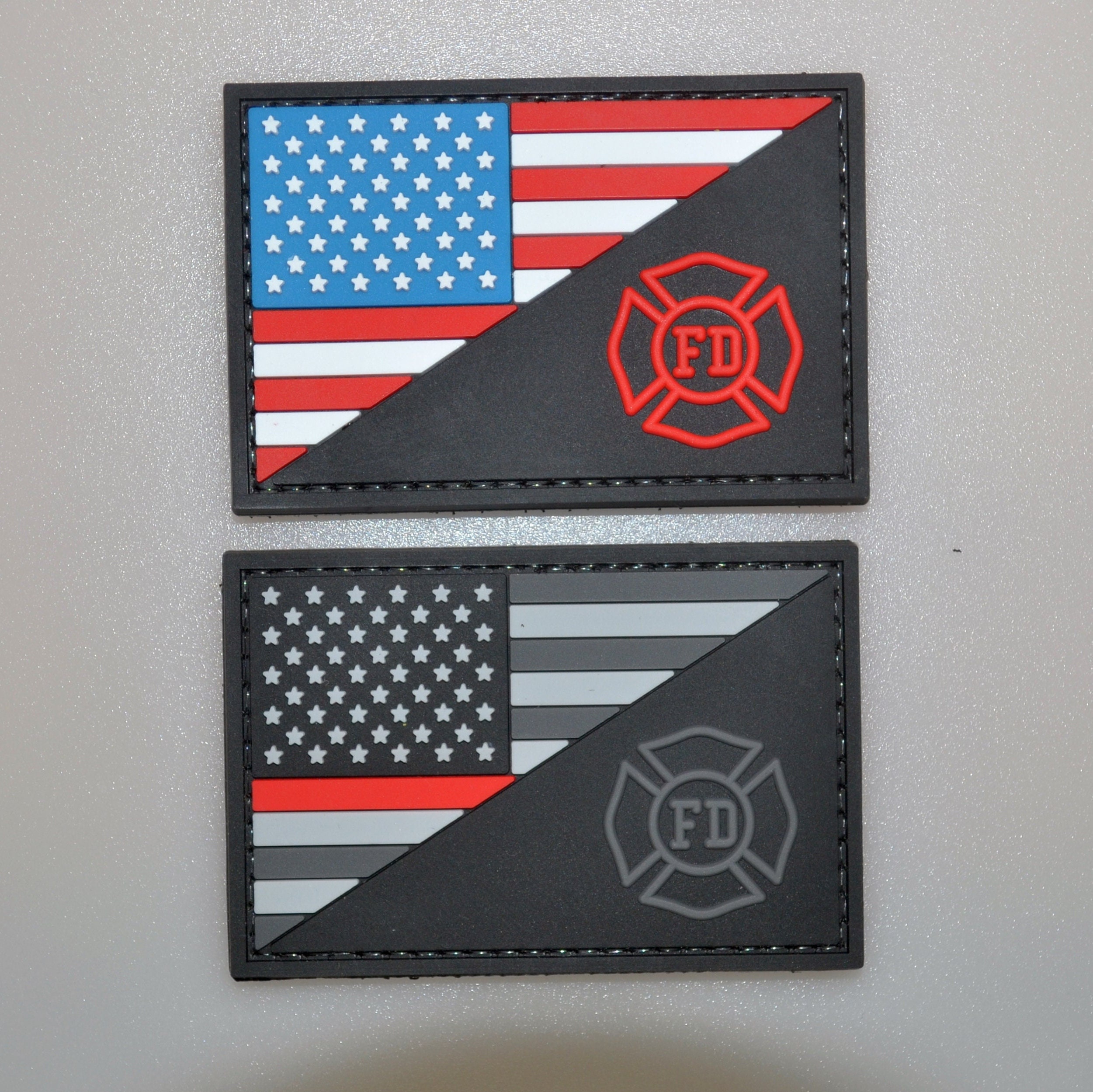 RED LINE Usa United States American Flag PVC Patch Firefighter Swat ...