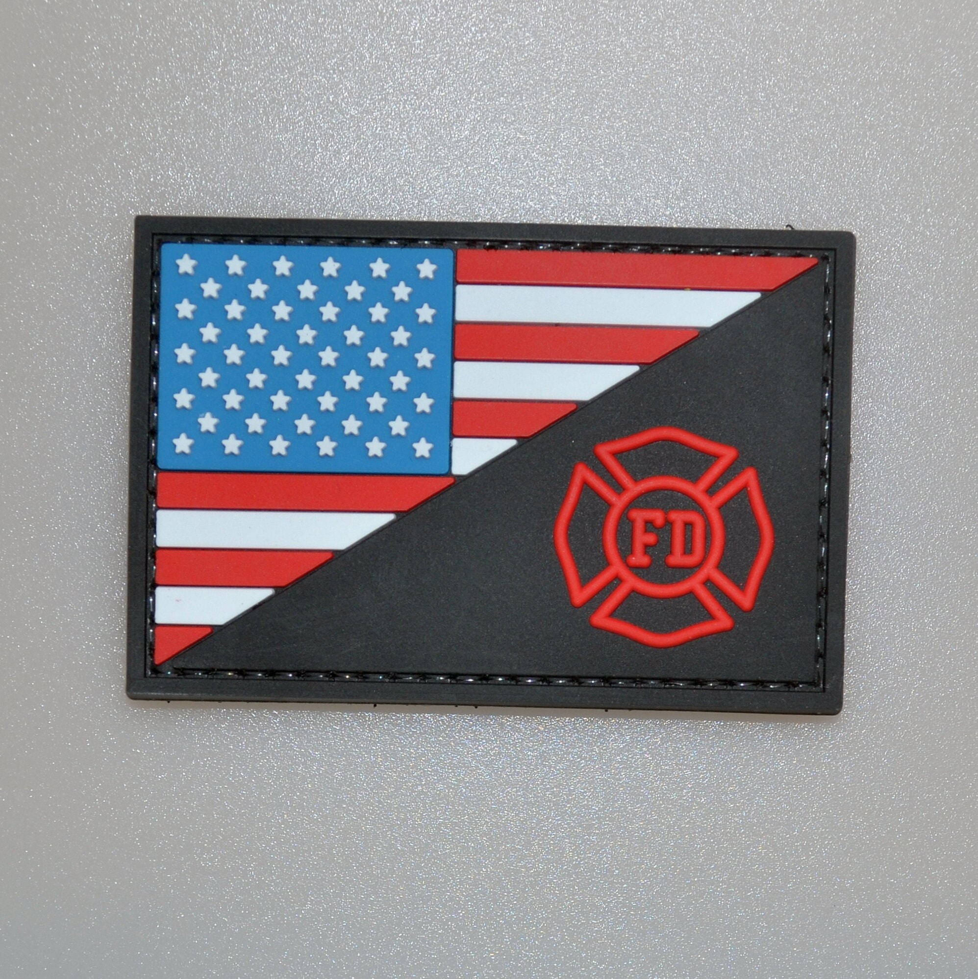 RED LINE Usa United States American Flag PVC Patch Firefighter Swat ...