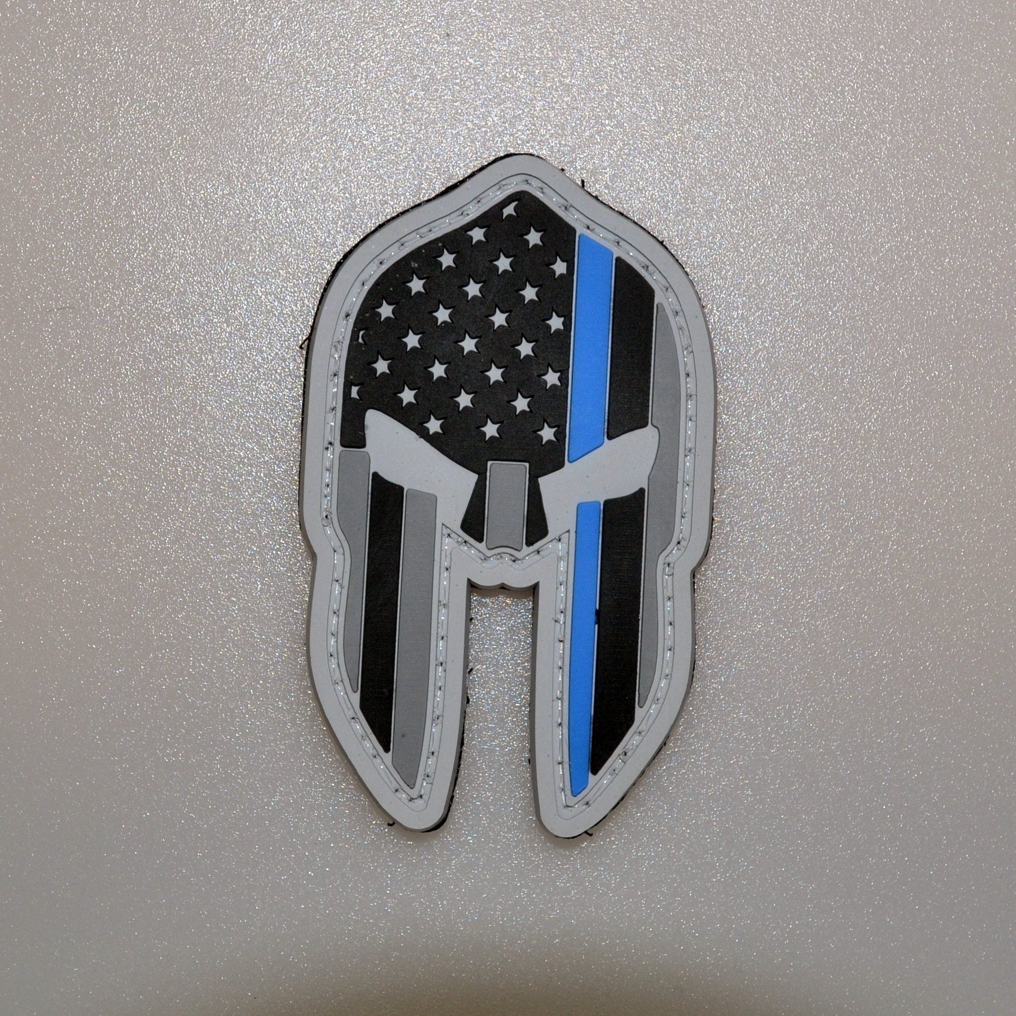 SPARTAN Helmet BLUE Line PVC Patch Swat Tactical Color Morale Police Rubber Uniform Medic ...