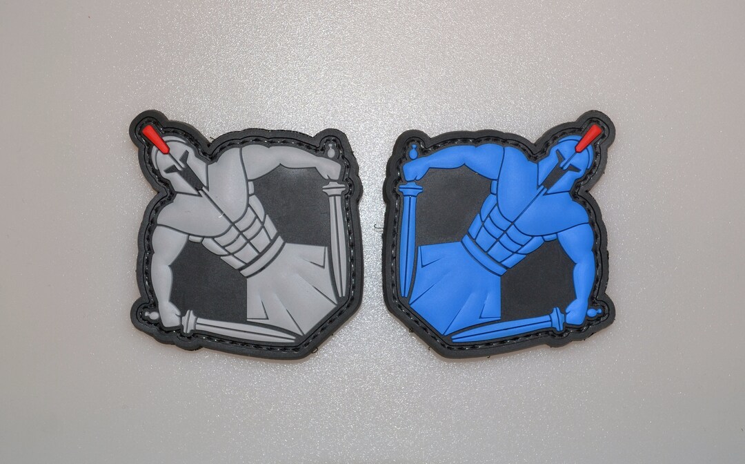 SPARTAN Helmet Swords BLUE or Gray PVC Patch Swat Tactical Color Morale ...