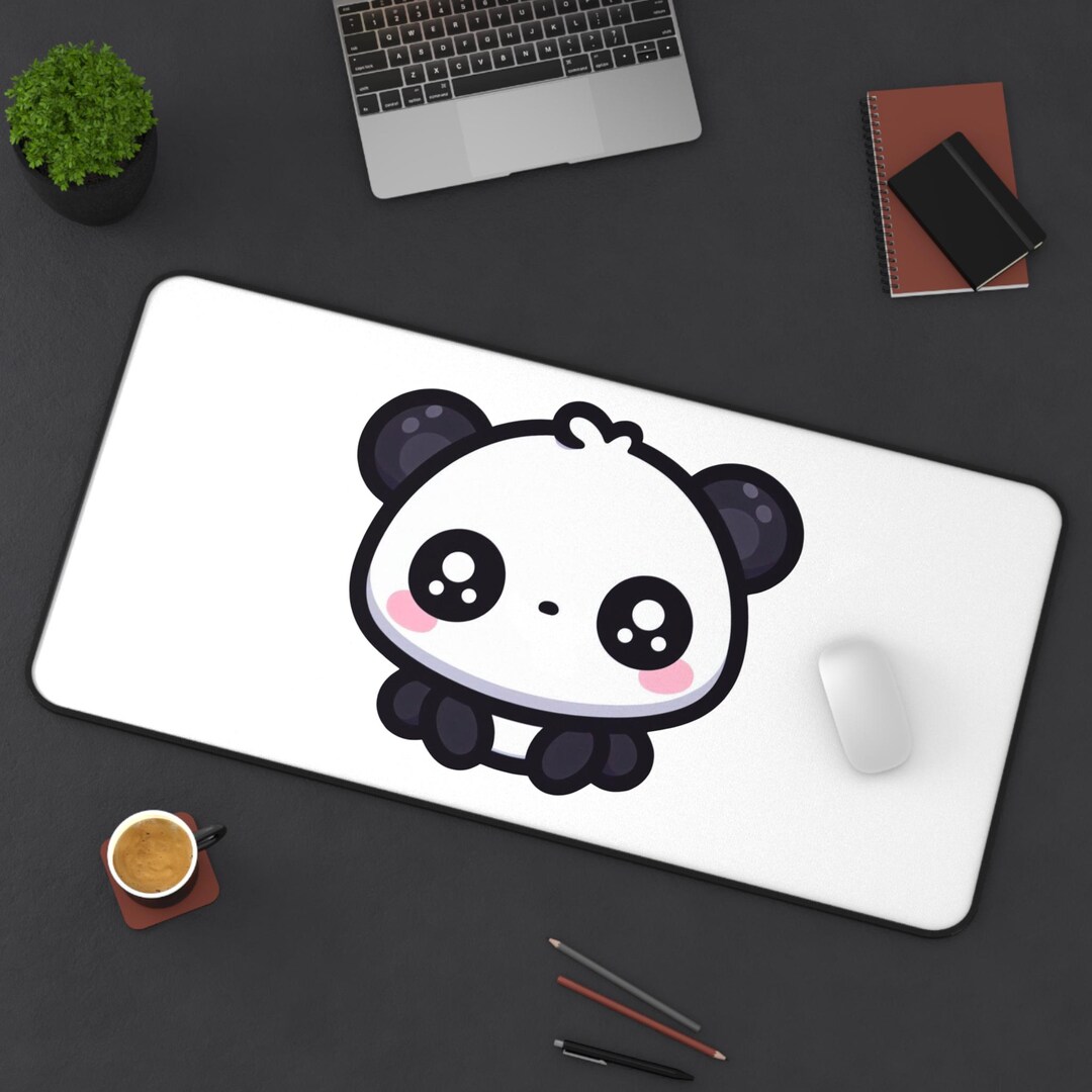 Kawaii Cute Chibi Panda Desk Mat Adorable Full Desk Mousepad Gaming ...