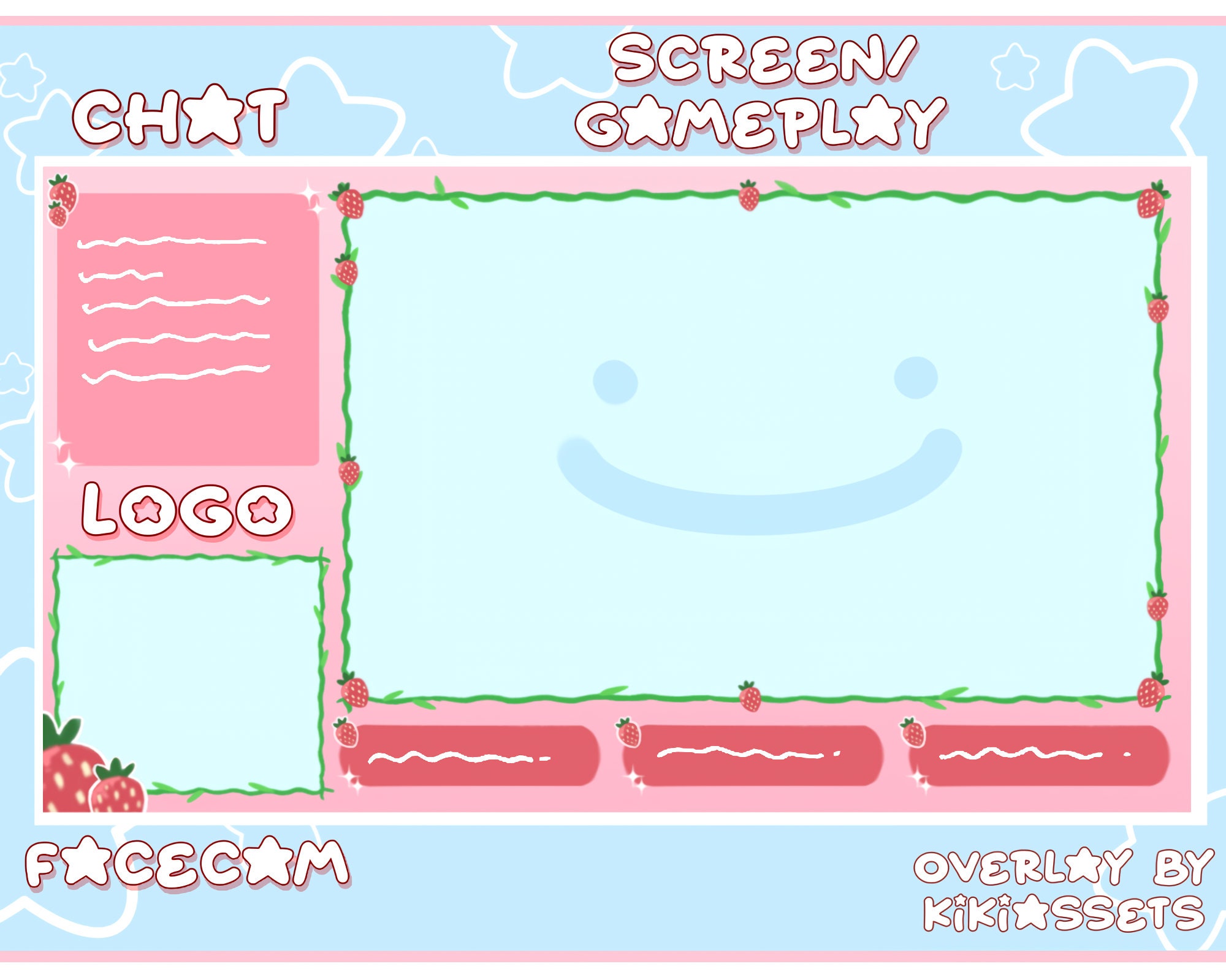 Strawberry Themed Stream Overlay, Animated Overlay, Cute Stream Overlay ...