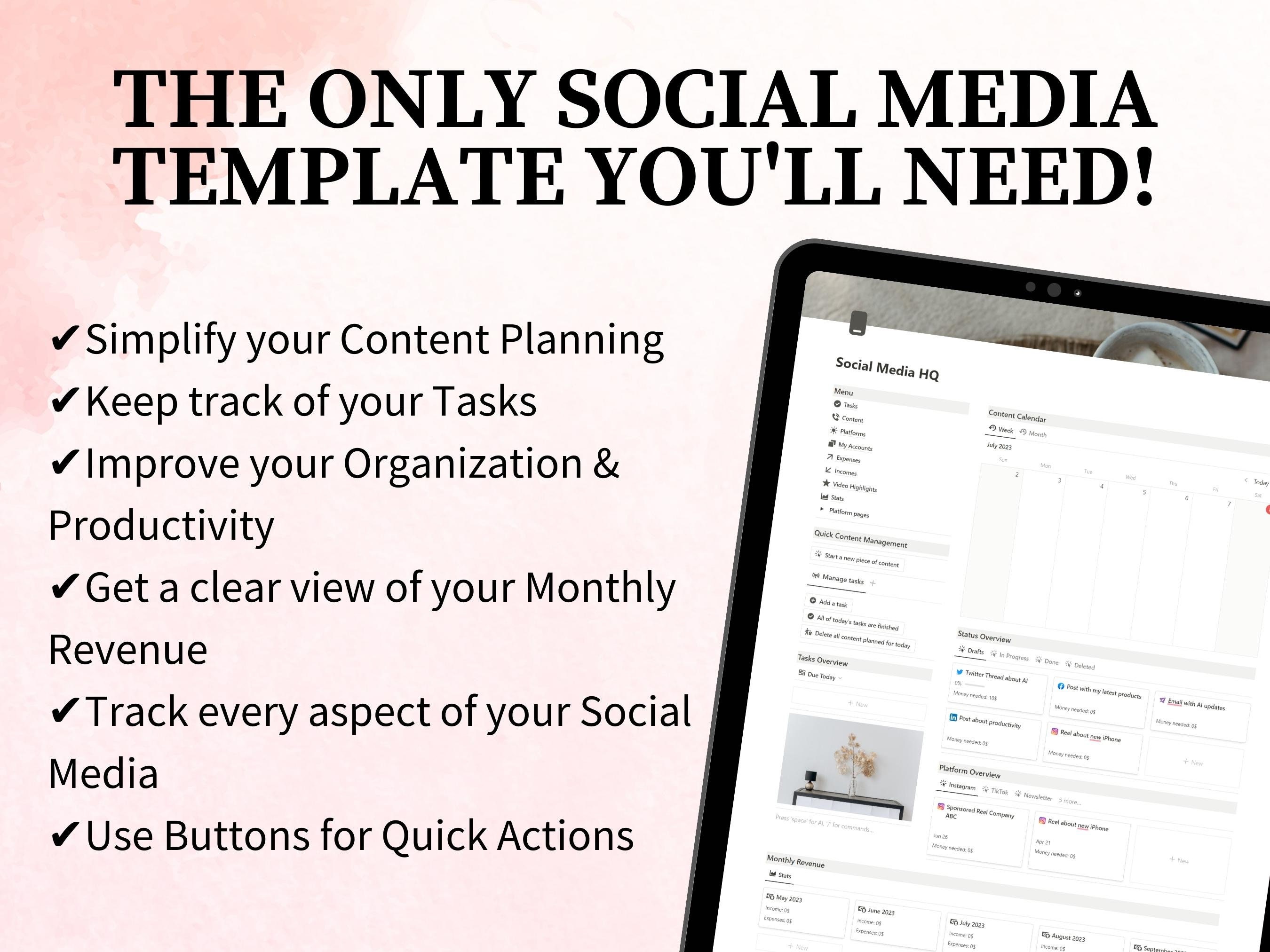Notion Template Social Media Content Planner Notion Dashboard Notion ...