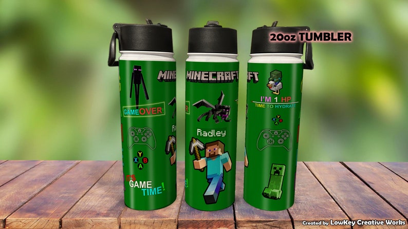 Minecraft Gamer Xbox Playstation PC Personalized 22oz Water Bottle ...