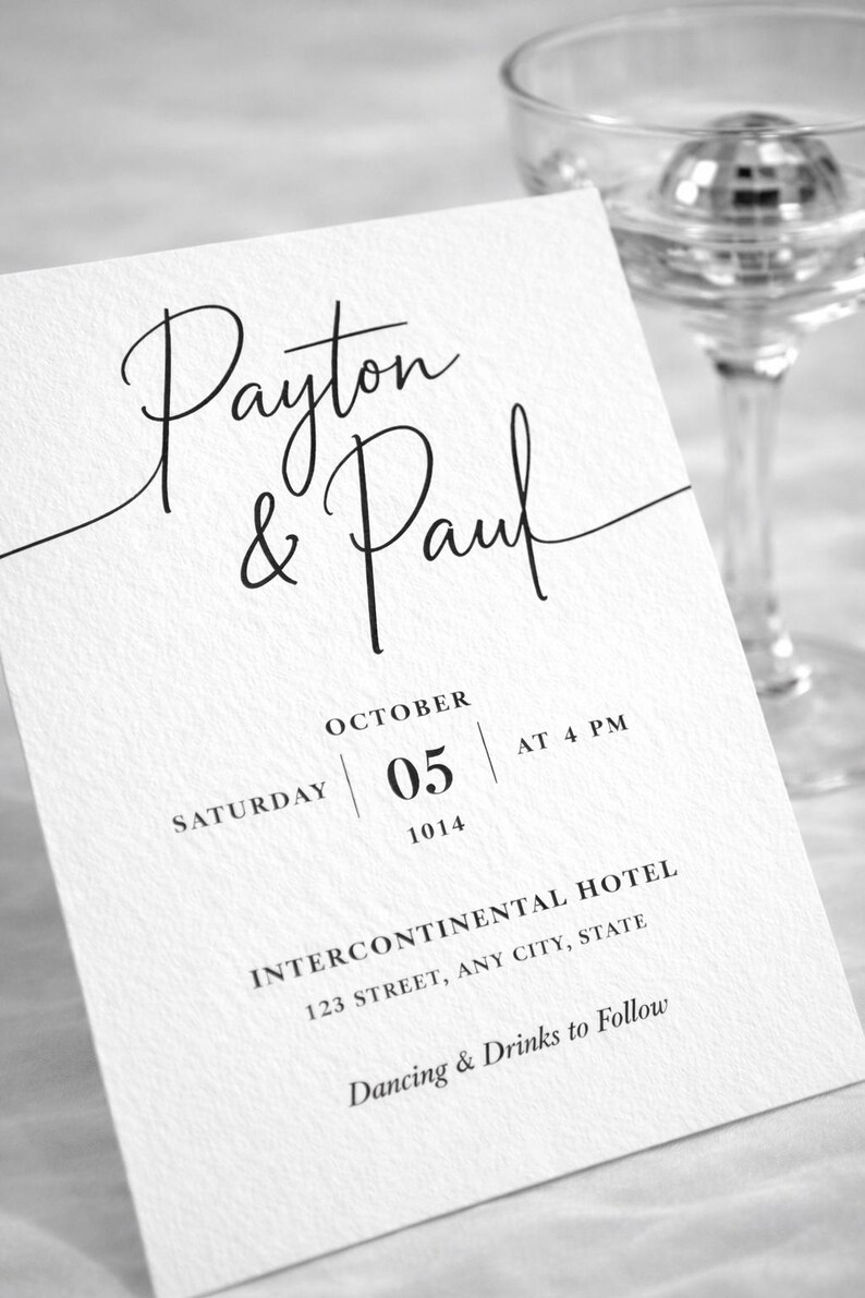Disco Ball Wedding Invitation Template, Modern Black White Minimal ...