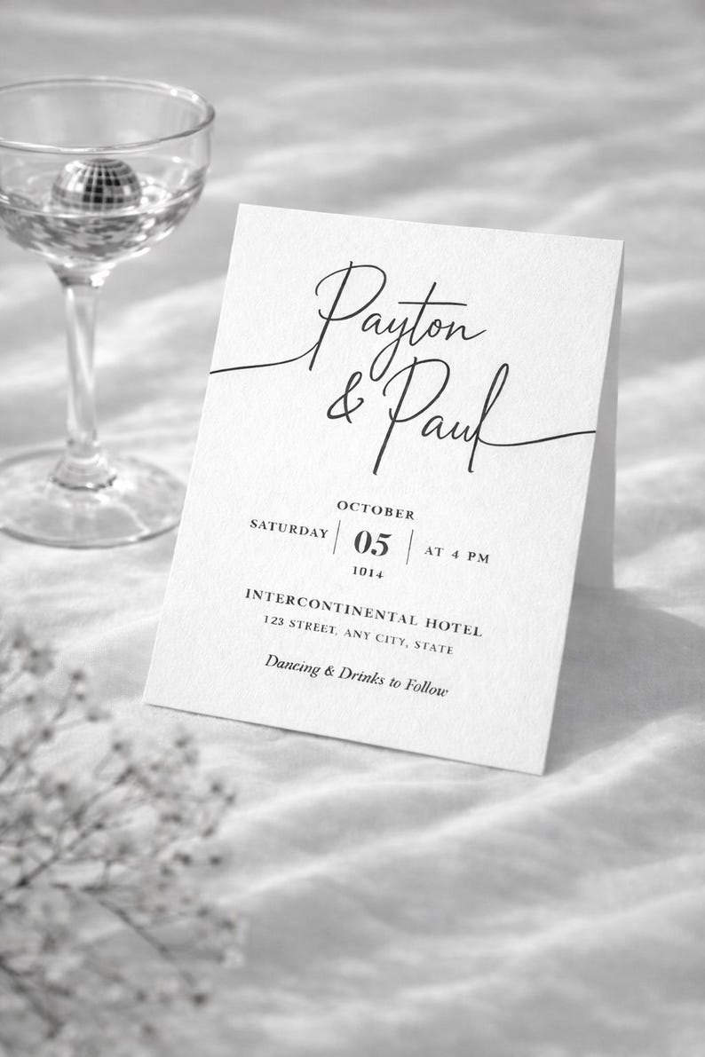 Disco Ball Wedding Invitation Template, Modern Black White Minimal ...