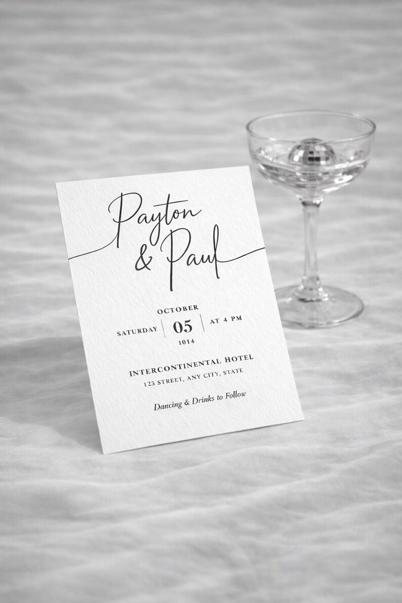 Disco Ball Wedding Invitation Template, Modern Black White Minimal ...