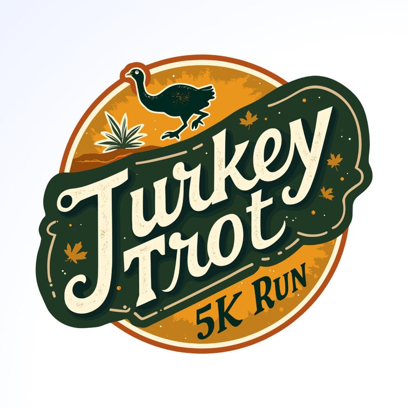 Thanksgiving Running Event Logo Ideas, Turkey Trot Retro - 5K Race Logo ...