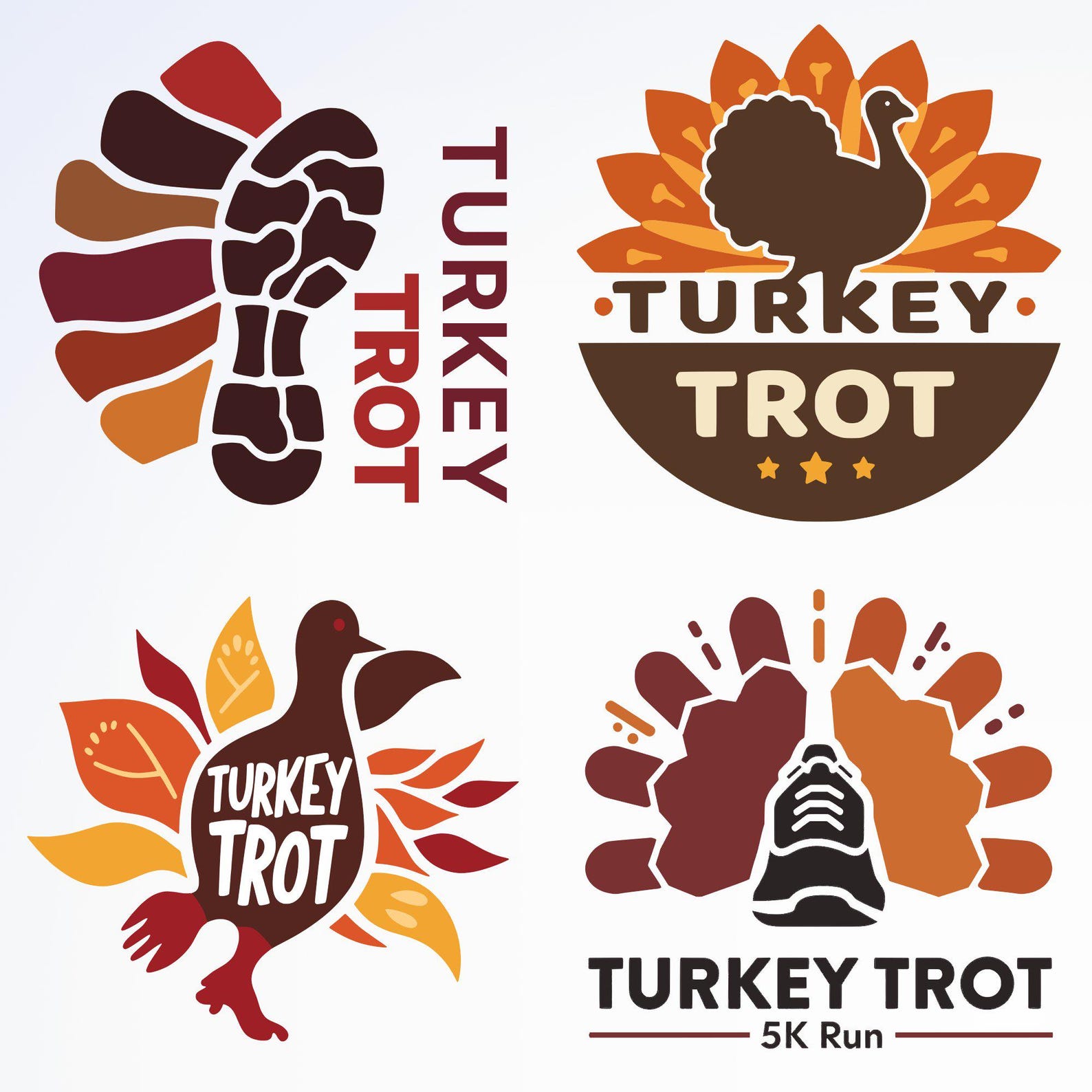 Thanksgiving Running Event Logo Ideas, Turkey Trot Retro - 5K Race Logo ...